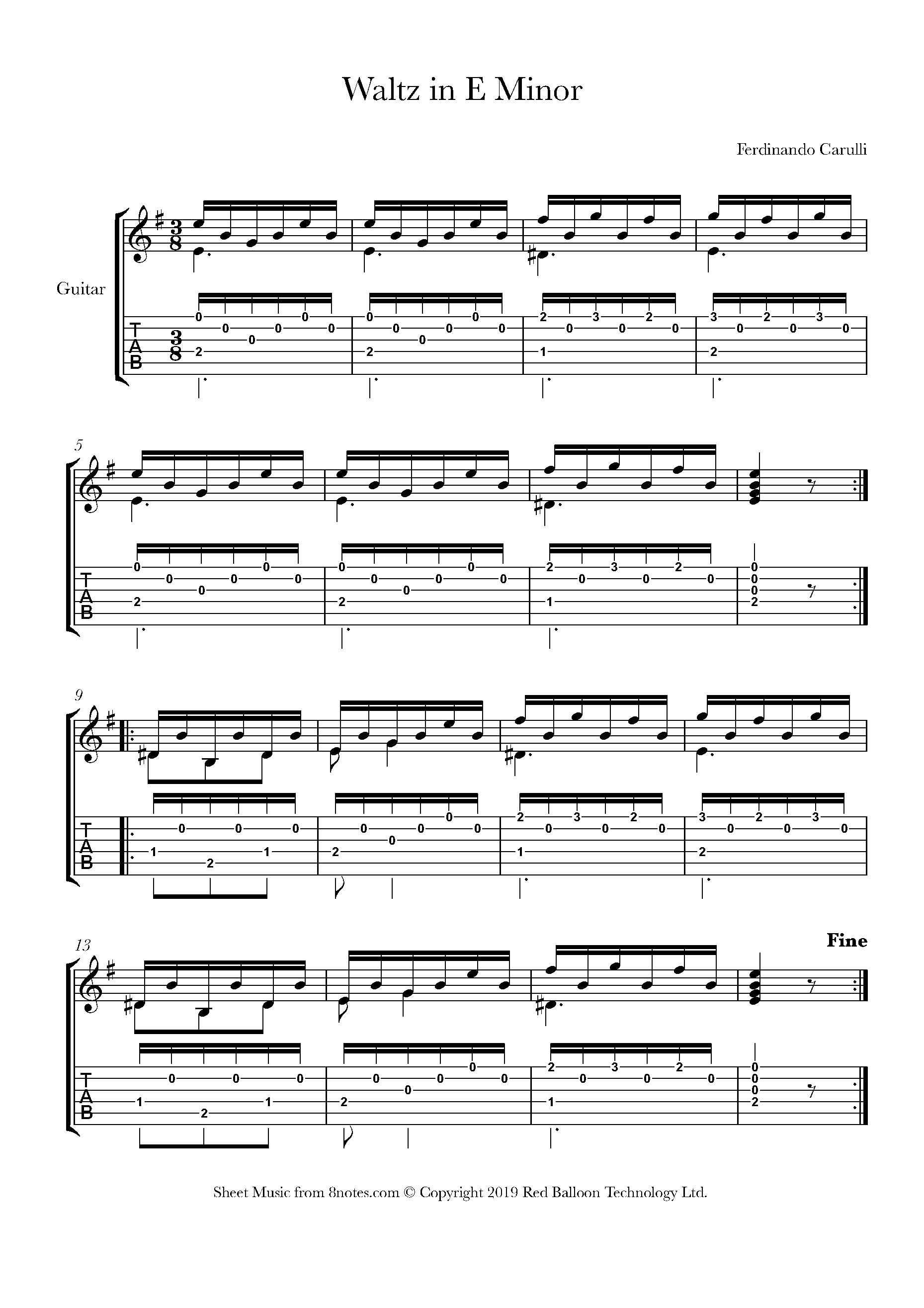 Carulli - Waltz in E Minor Sheet music for Guitar - 8notes.com