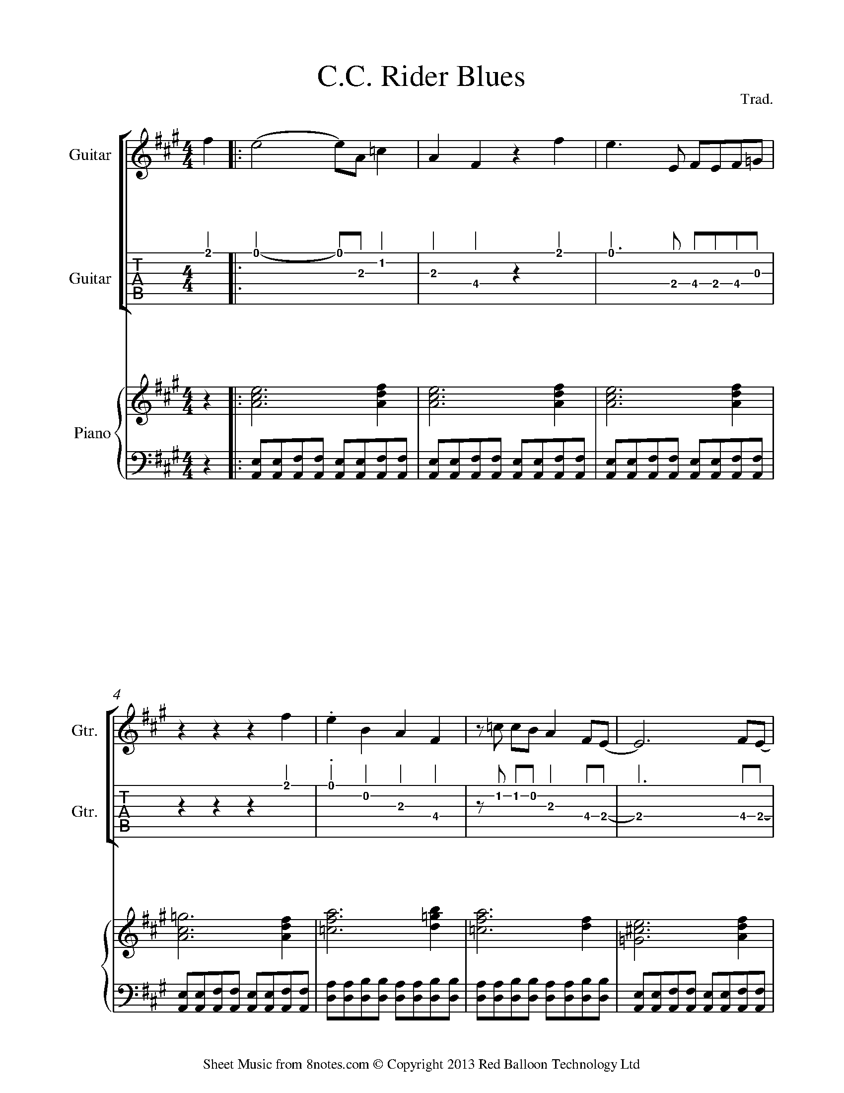 C.C.Rider Blues (aka See See Rider) Sheet music for Guitar - 8notes.com