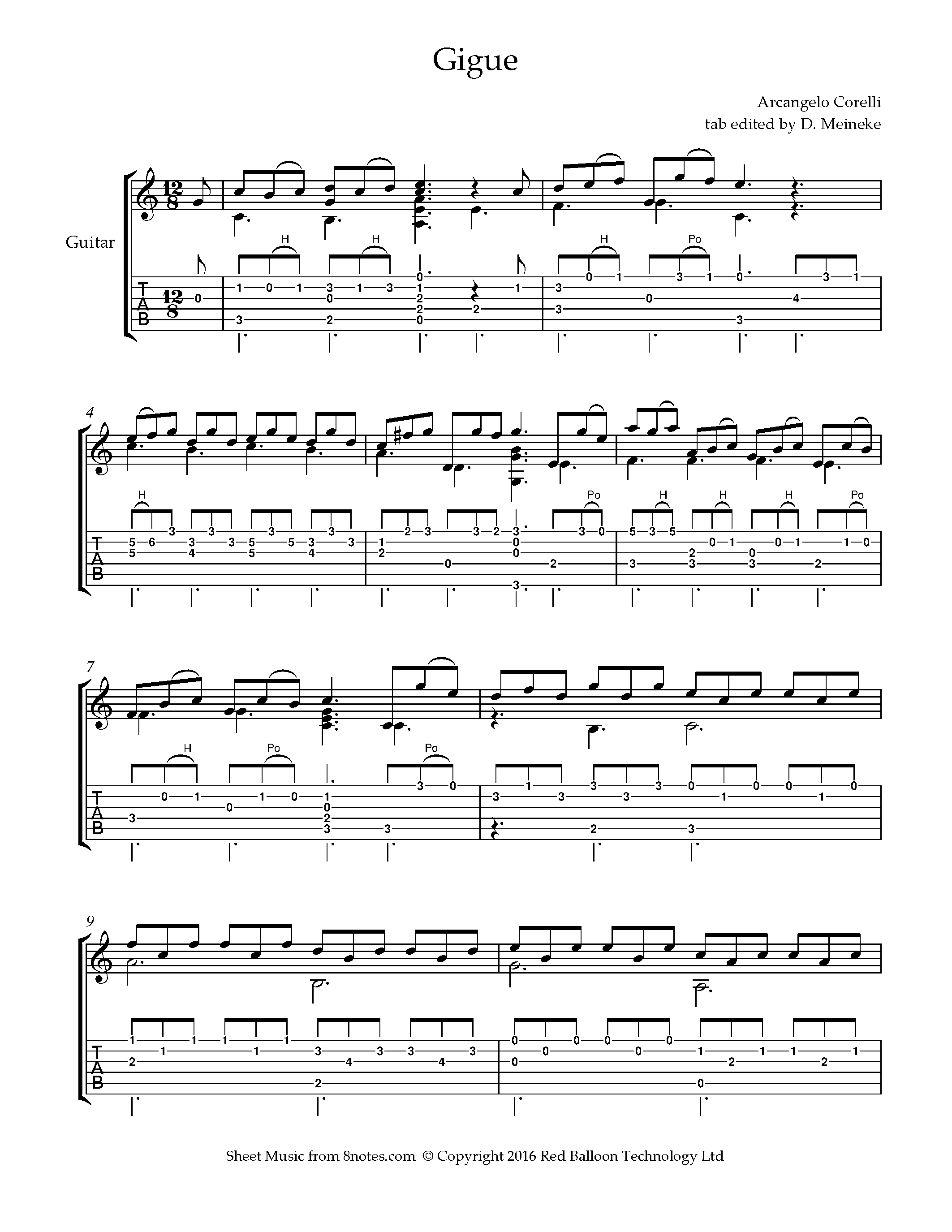 Corelli - Gigue Sheet music for Guitar - 8notes.com