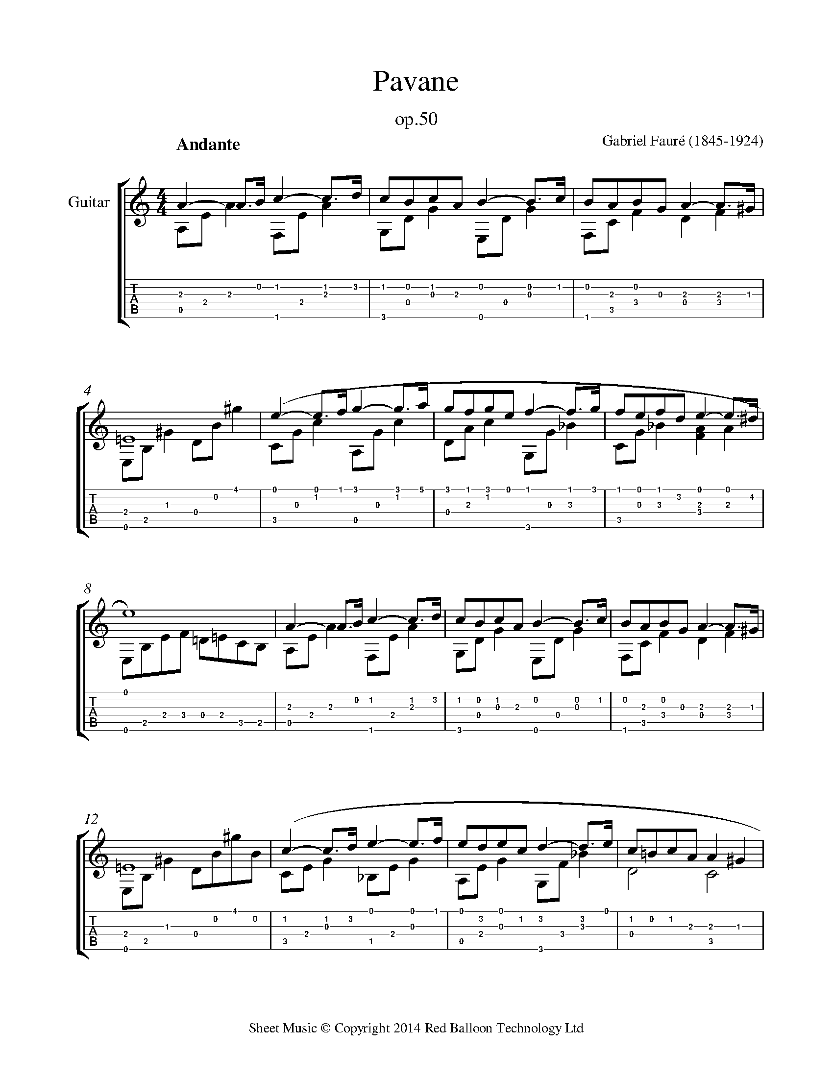 Fauré - Pavane Op.50 Sheet music for Guitar - 8notes.com