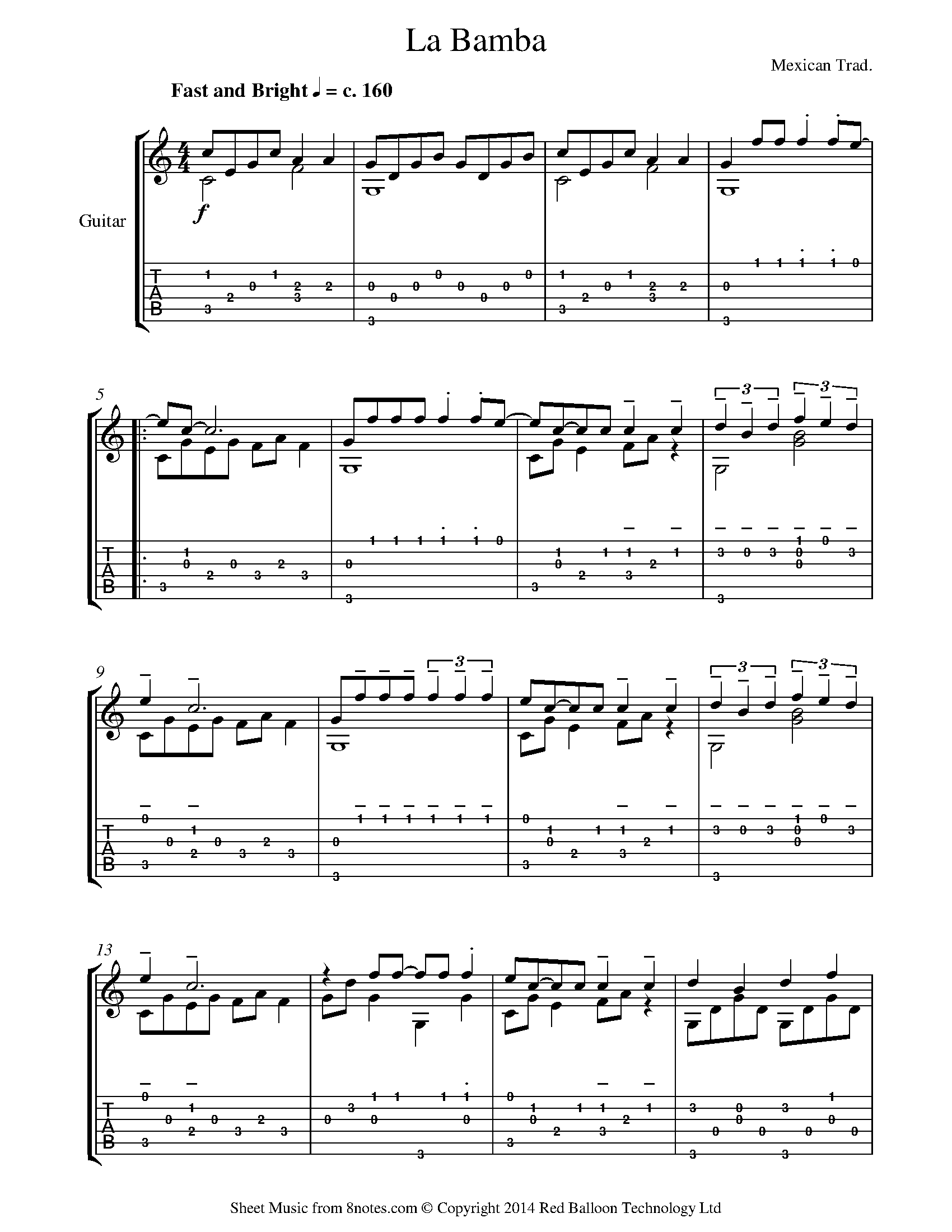 La Bamba Guitar Chords La Bamba By Los Lobos Sheet Music For Real Book