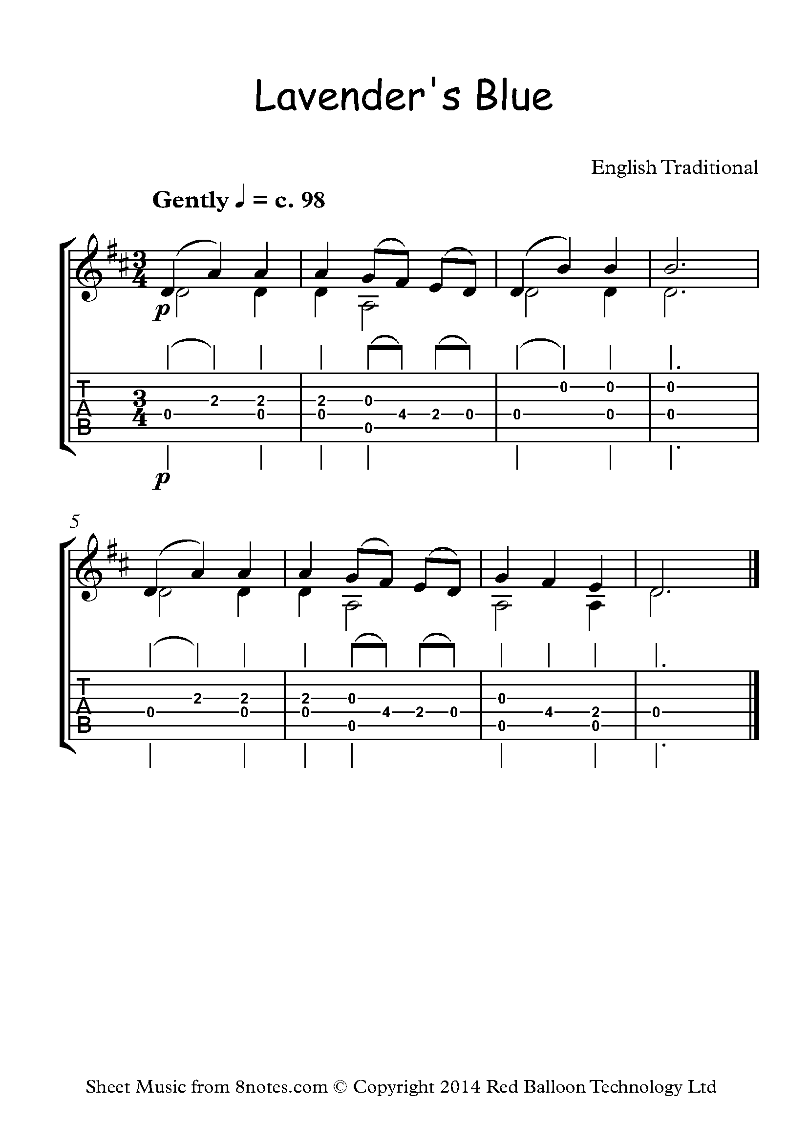 Lavender's Blue Sheet music for Guitar - 8notes.com