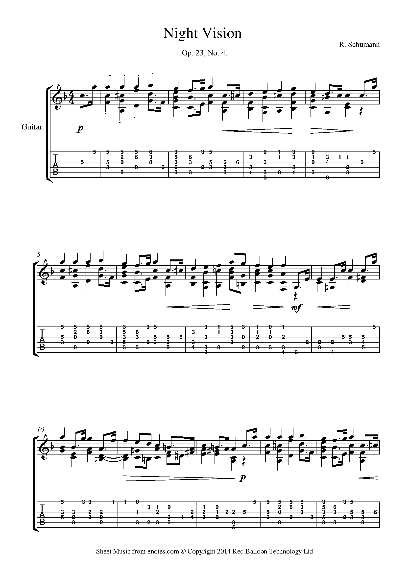 Schumann - Night Vision Op. 23, No. 4. Sheet music for Guitar - 8notes.com