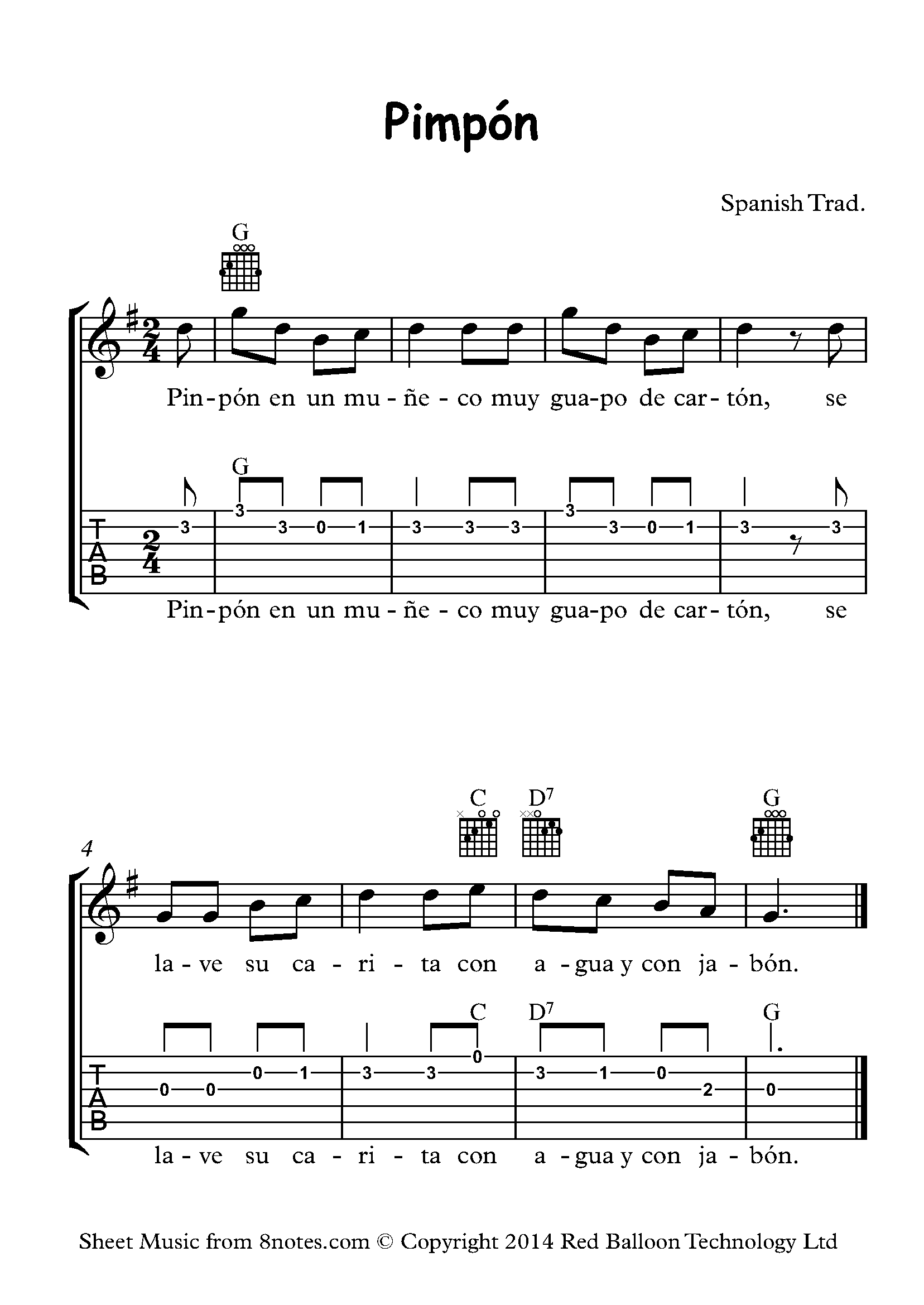 Pimpon (SpanishTraditional) Sheet music for Guitar - 8notes.com