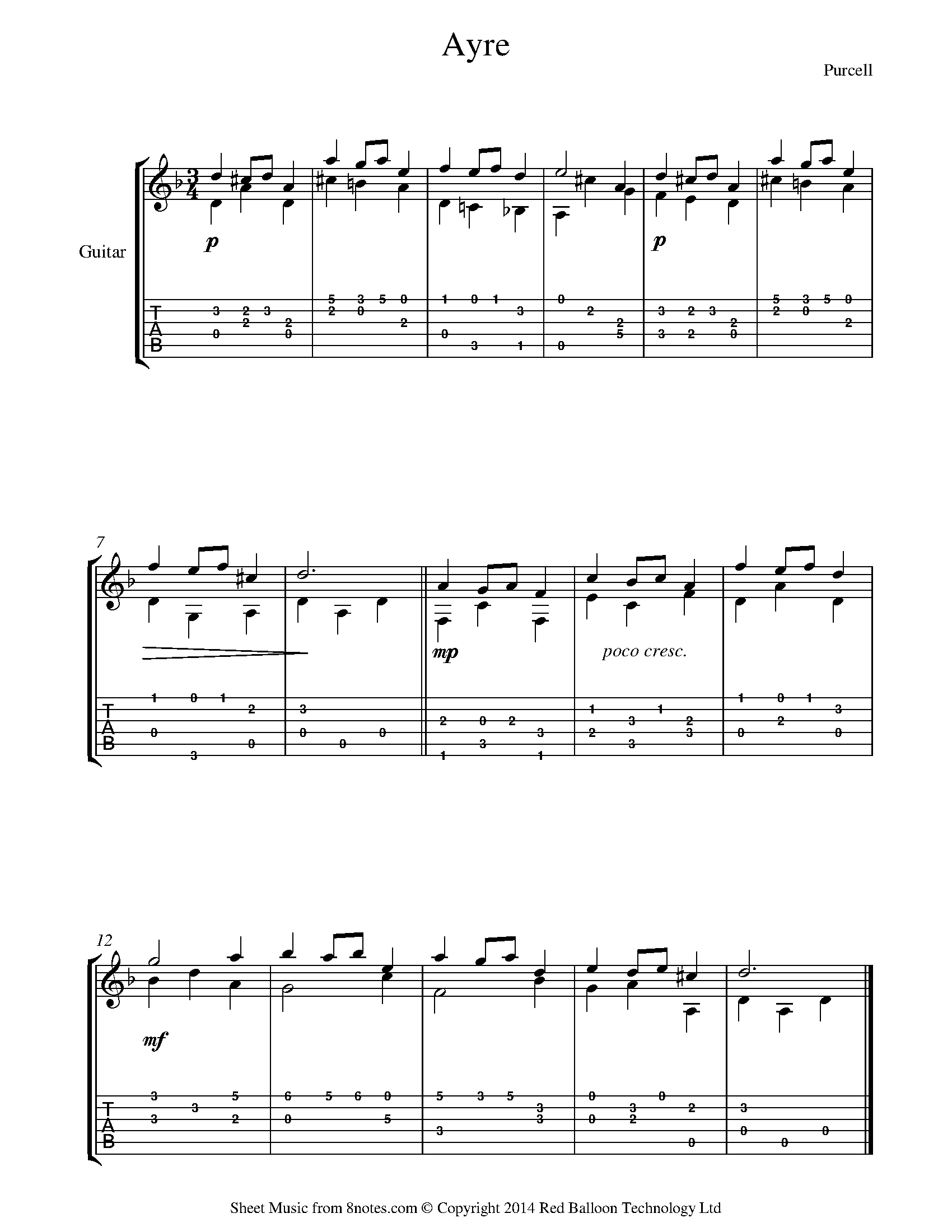 Purcell - Ayre Sheet music for Guitar - 8notes.com