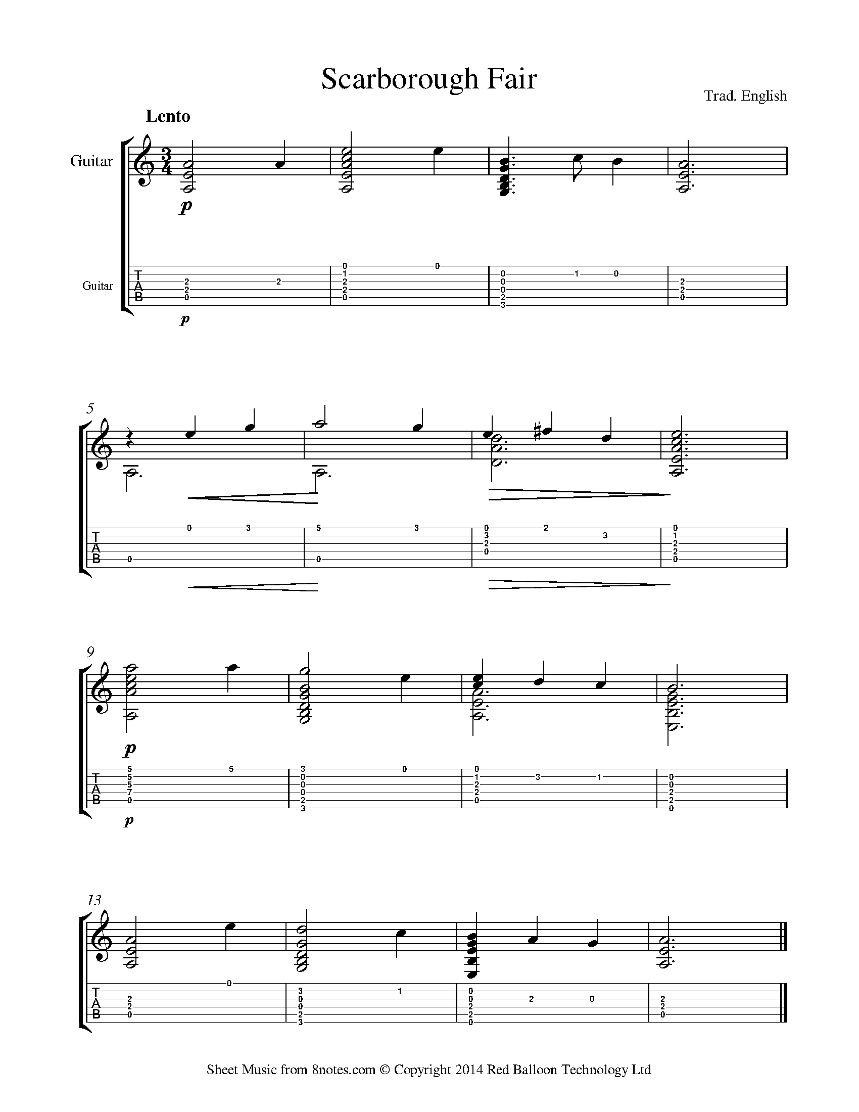 Scarborough Fair Sheet music for Guitar - 8notes.com