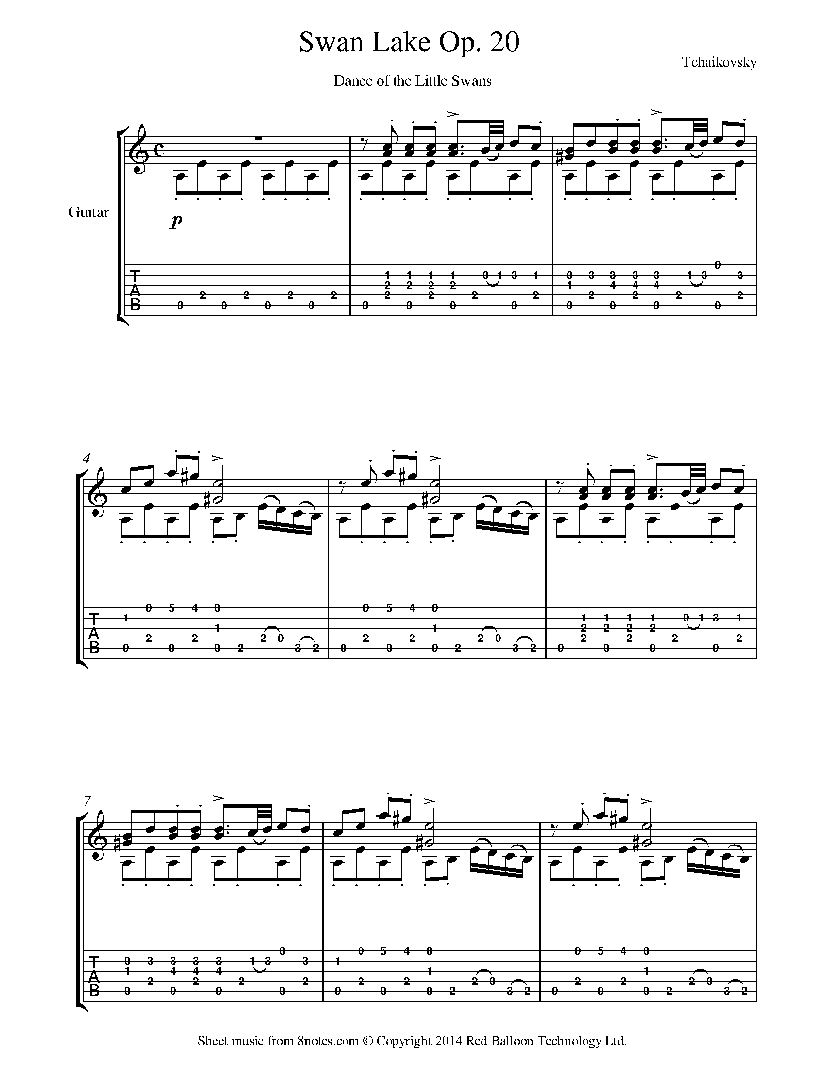 Tchaikovsky - Swan Lake Op. 20 Dance of the Little Swans Sheet music ...