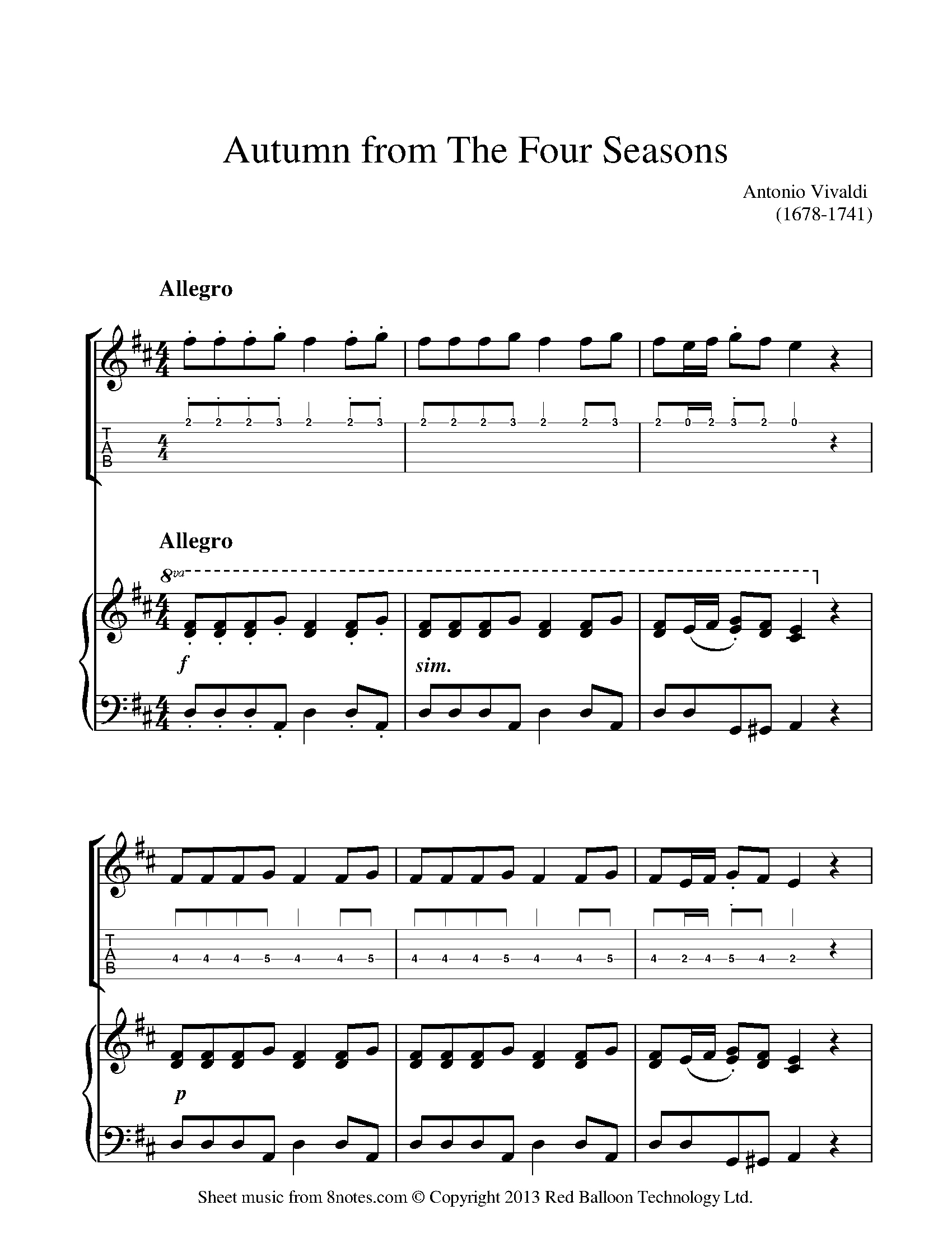 Vivaldi - Autumn from the Four Seasons Sheet music for Guitar - 8notes.com
