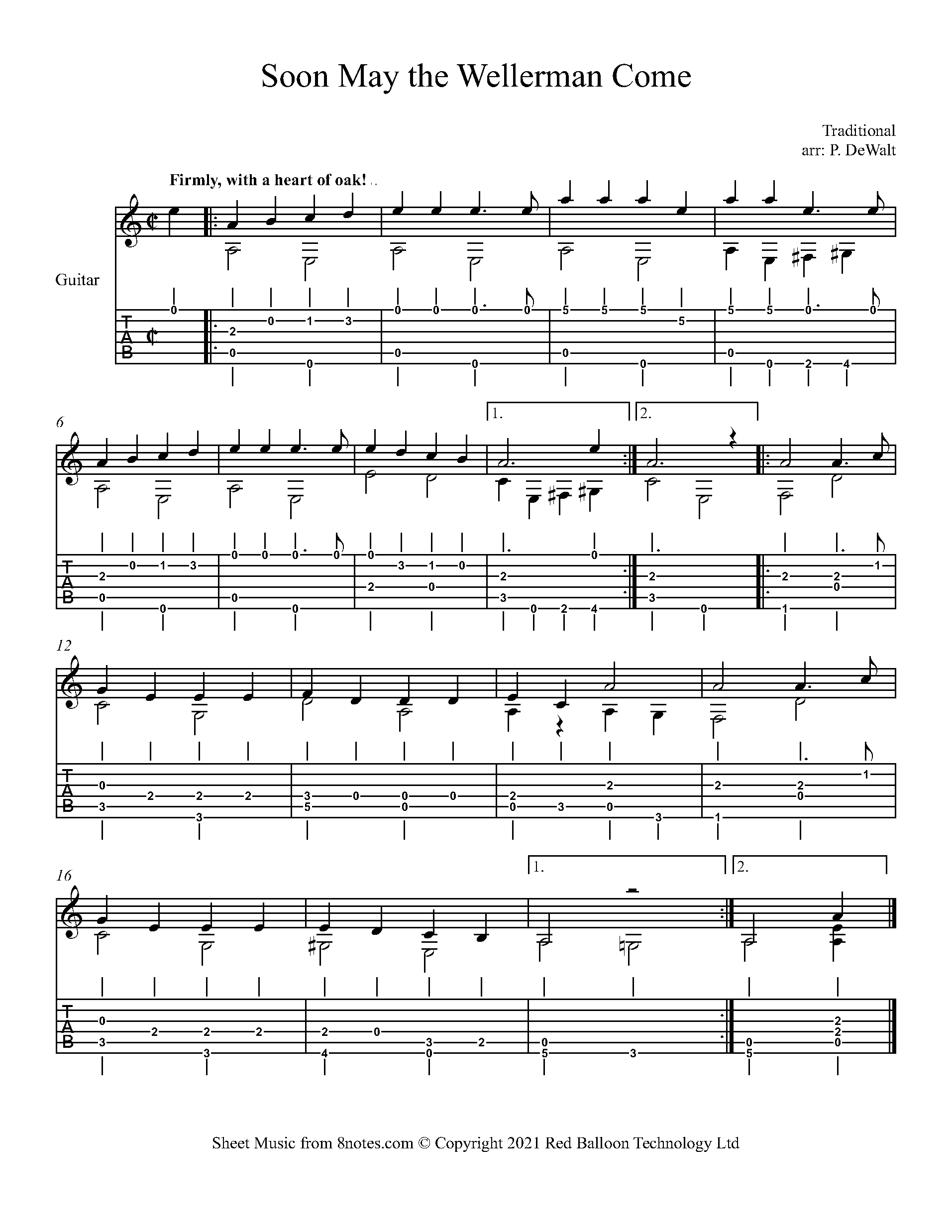 Soon May the Wellerman Come (New Zealand Trad.) Sheet music for Guitar ...