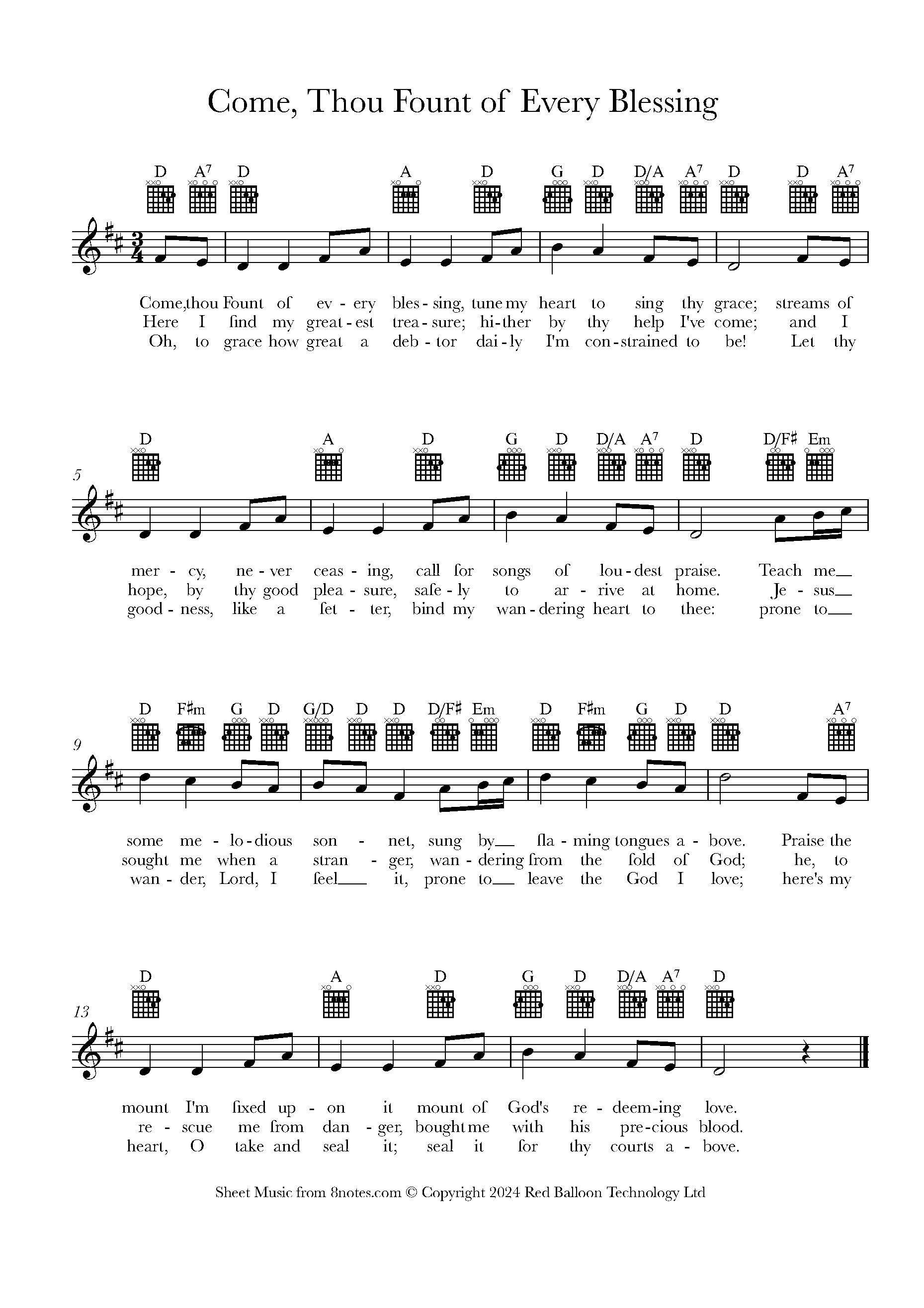 M Come Thou Fount Of Every Blessing Sheet