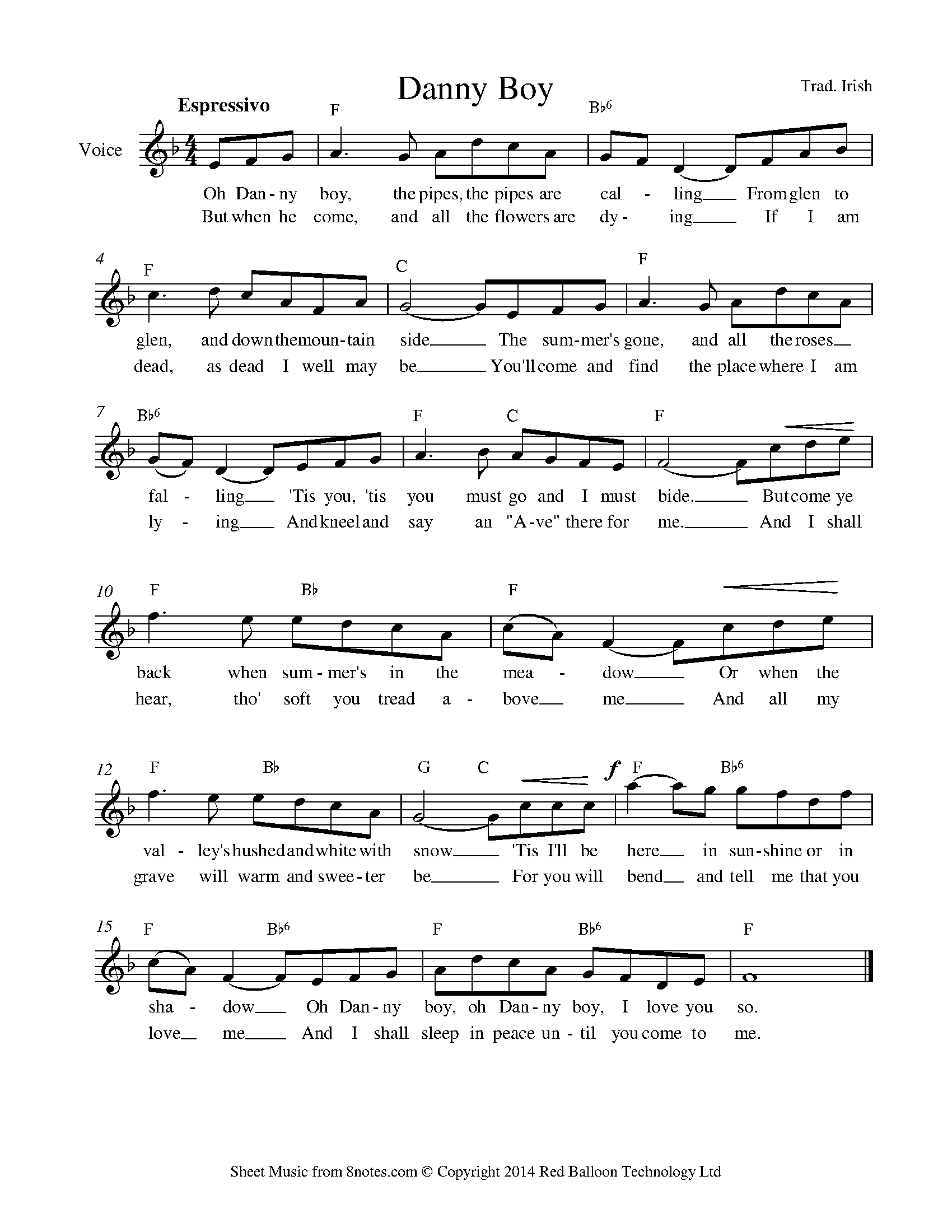 O Danny Boy (Londonderry Air) Sheet music for Guitar and Vocal - 8notes.com
