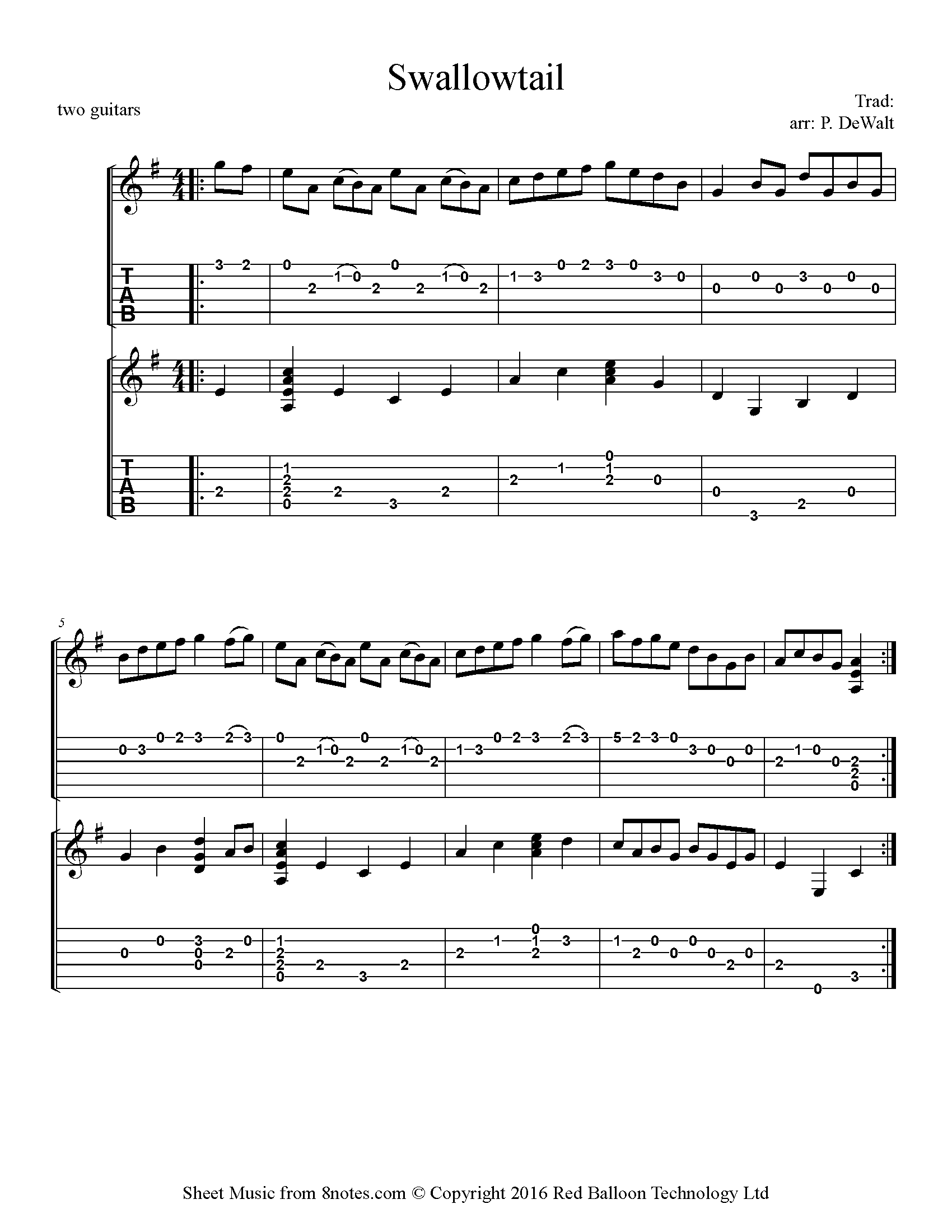 Swallowtail Sheet music for Guitar Duet - 8notes.com
