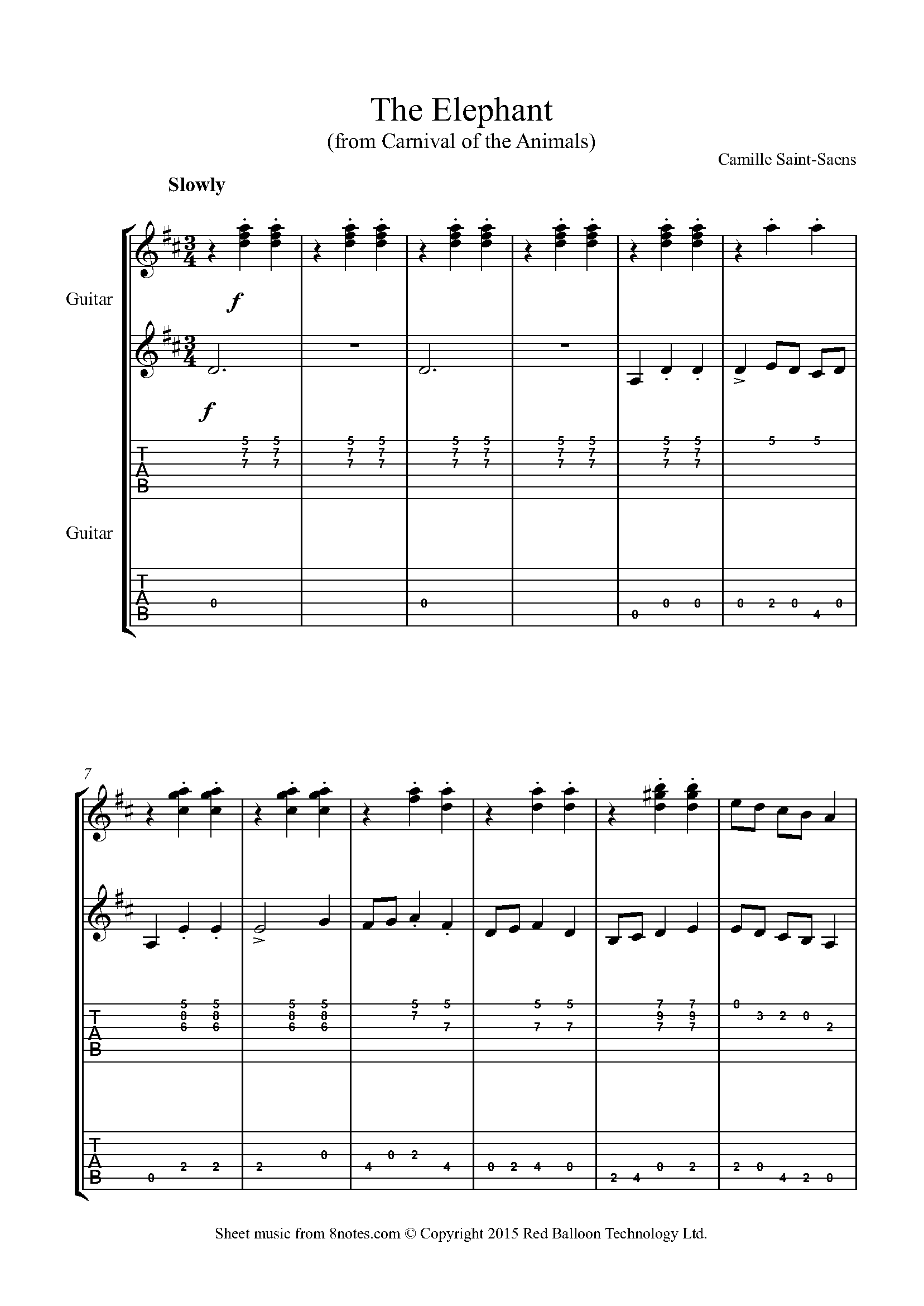 Saint-Saëns - The Elephant (from Carnival of the Animals) Sheet music ...