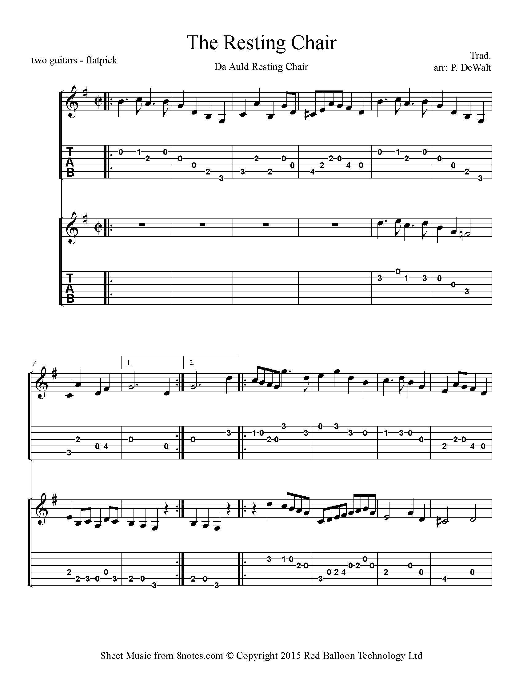 The Resting Chair (Da Auld Resting Chair) Sheet music for Guitar Duet ...