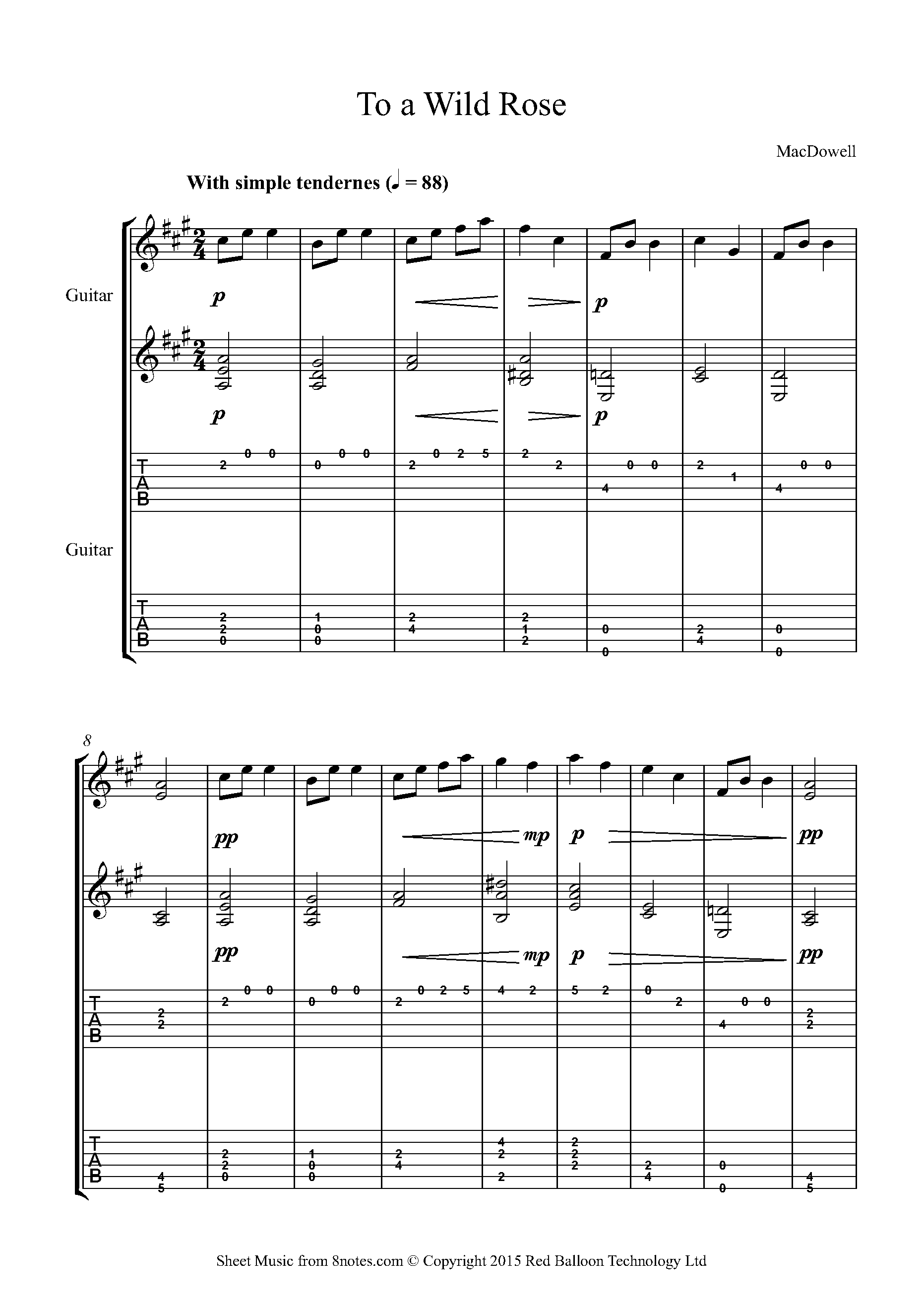 Macdowell - To a Wild Rose Sheet music for Guitar Duet - 8notes.com