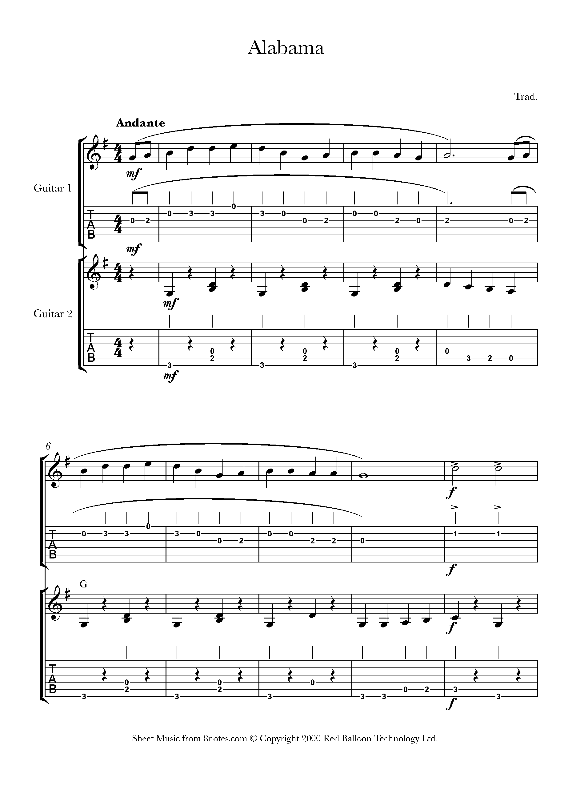Alabama Sheet music for Guitar Duet - 8notes.com