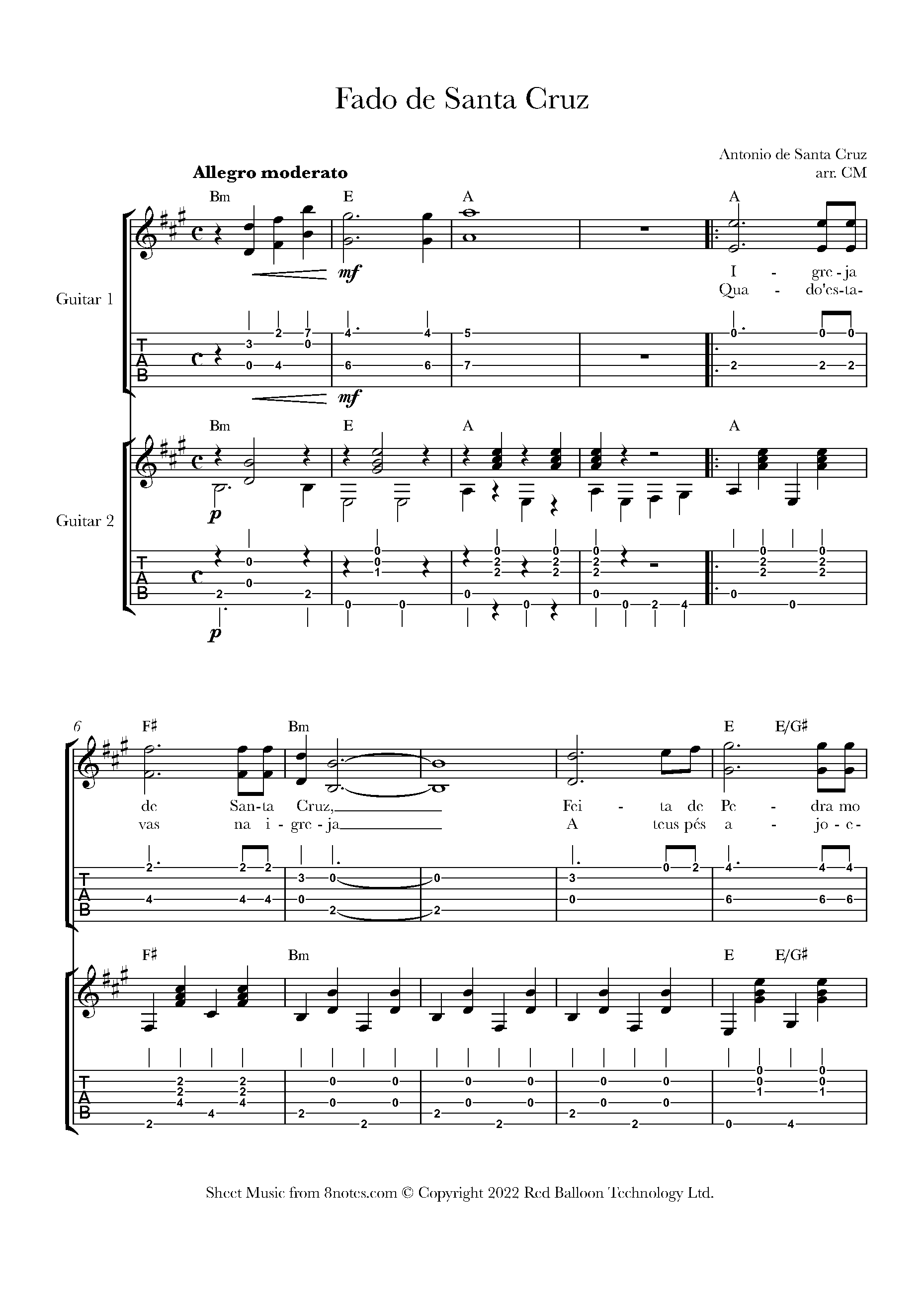 Antonio de Santa Cruz - Fado de Santa Cruz Sheet music for Guitar Duet ...