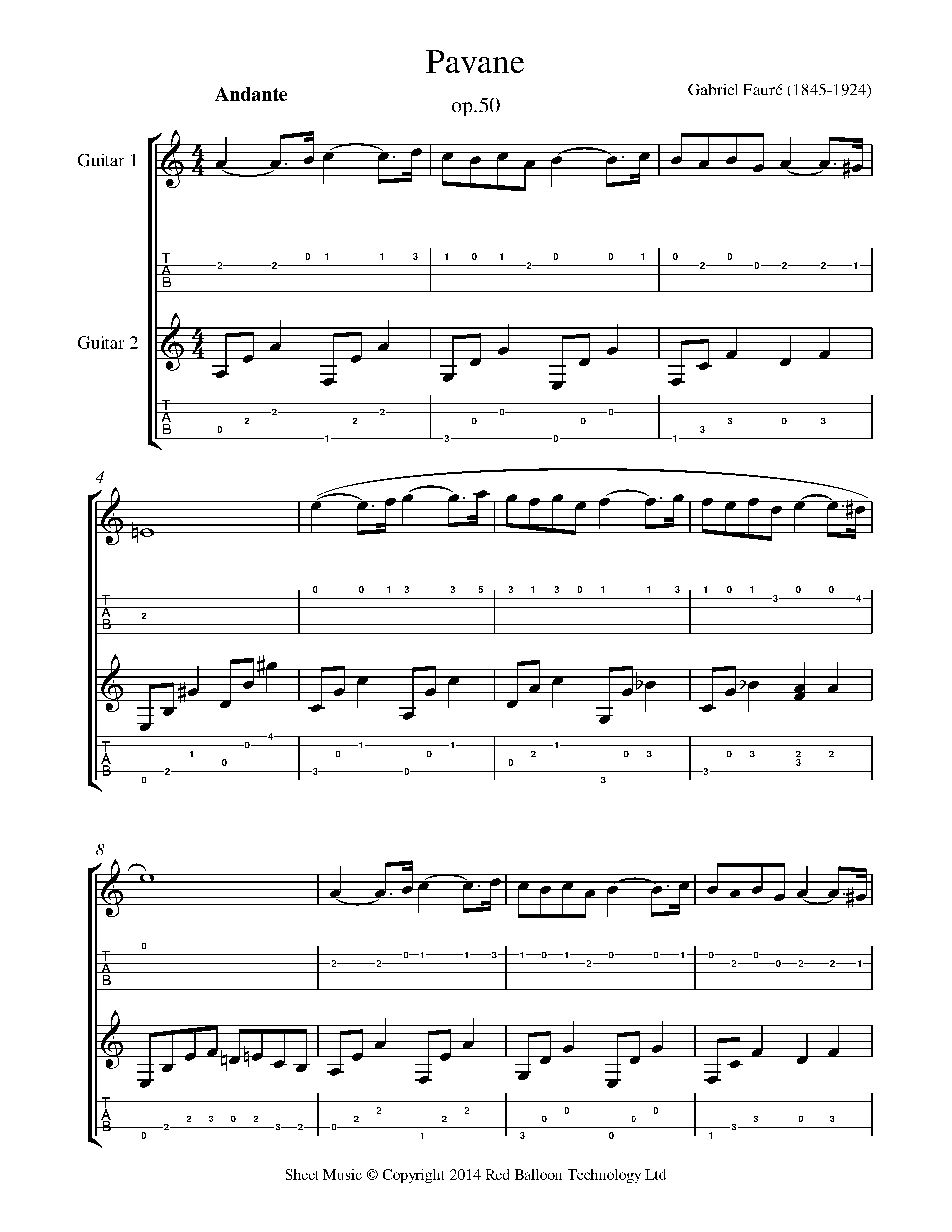 Fauré - Pavane Op.50 Sheet music for Guitar Duet - 8notes.com
