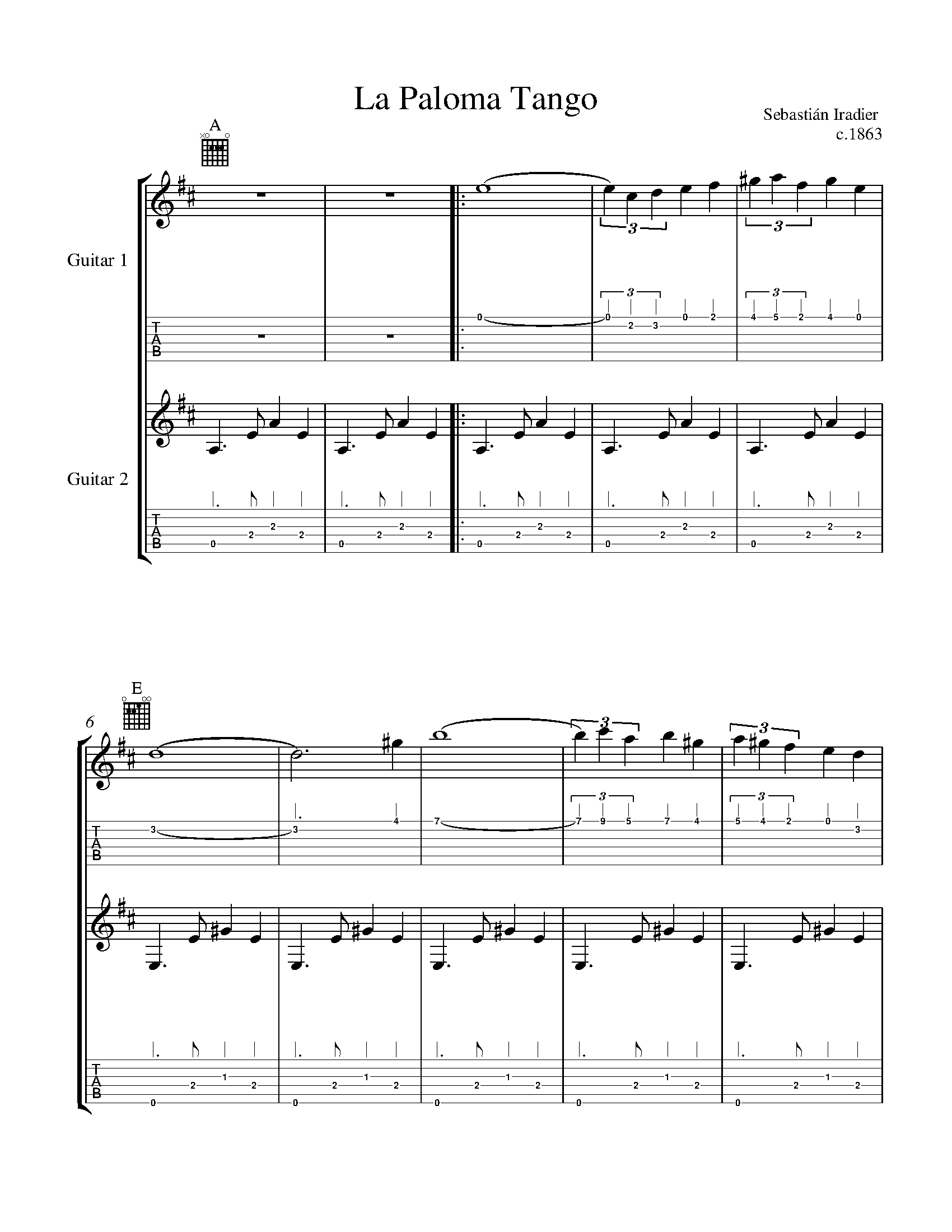 Sebastián Iradier - La Paloma Tango Sheet music for Guitar Duet ...
