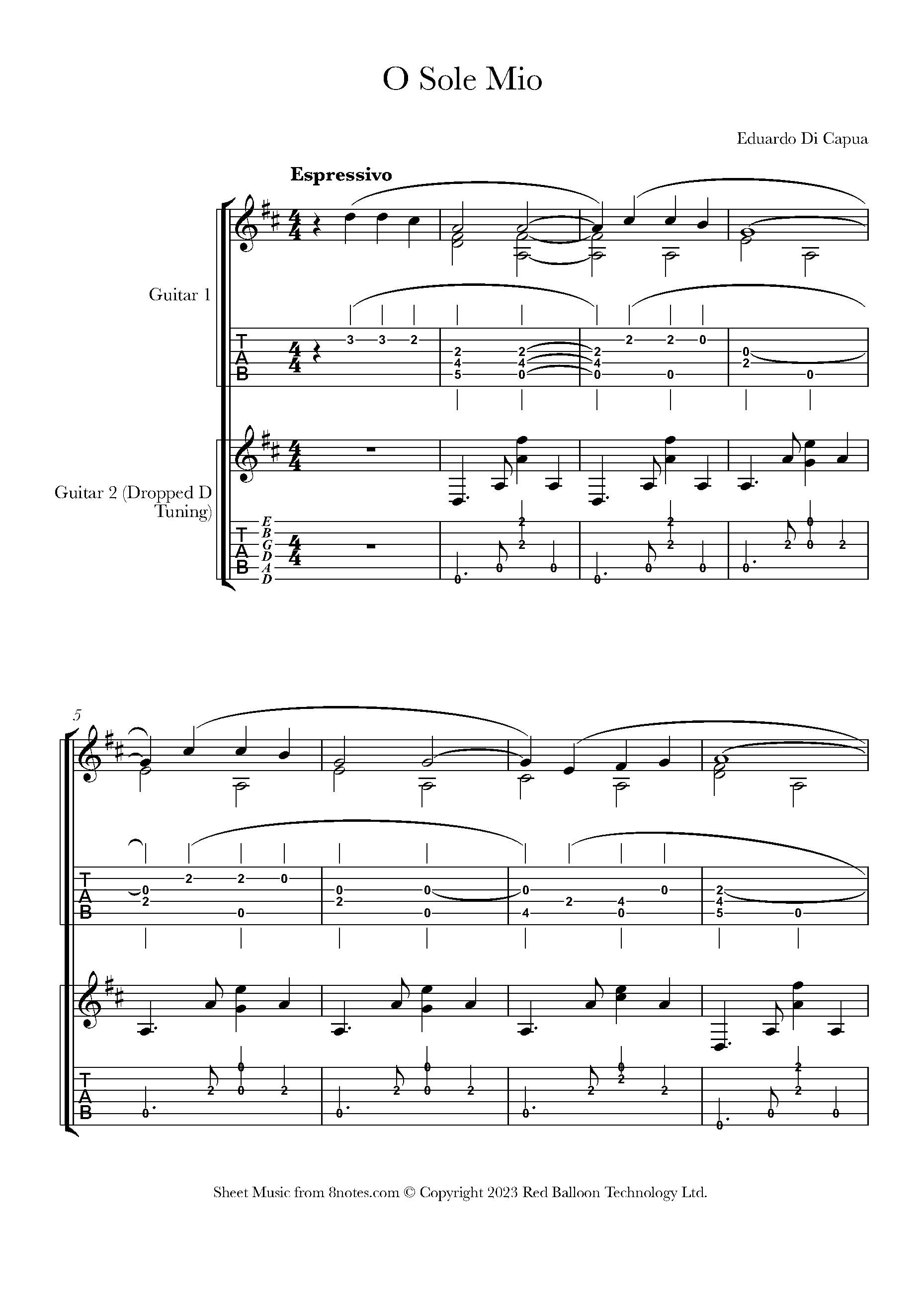 Di Capua - O Sole Mio Sheet music for Guitar Duet - 8notes.com