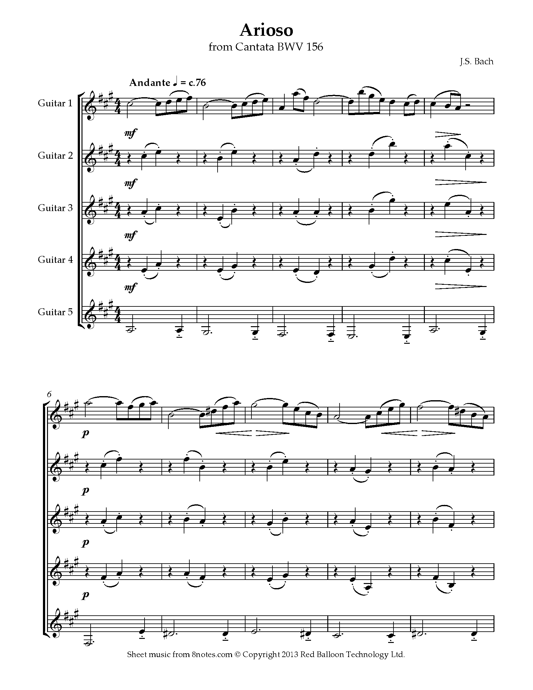 Bach - Arioso from Cantata BWV 156 Sheet music for Guitar Ensemble ...