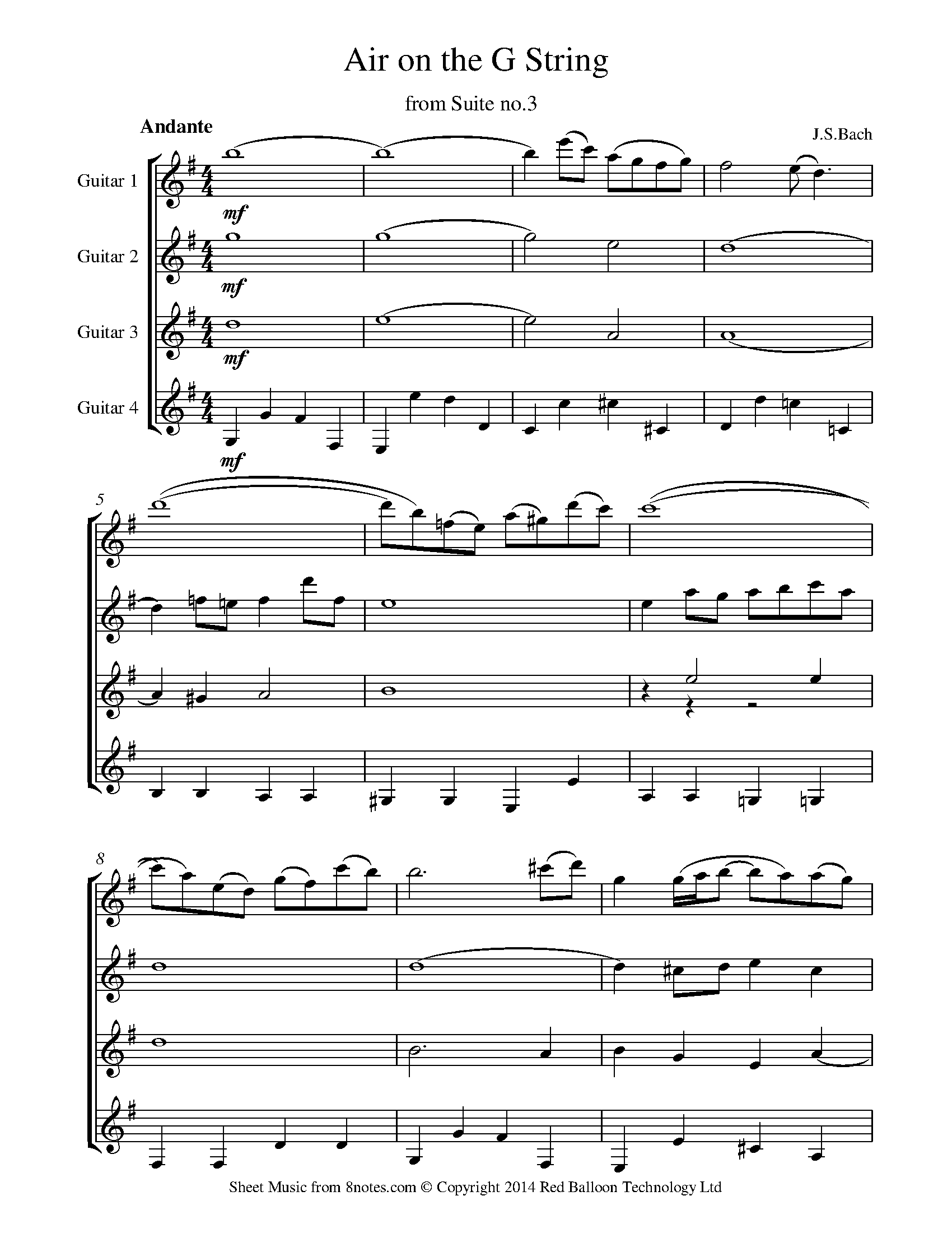 Bach - Air on the G String from Suite no.3 Sheet music for Guitar ...