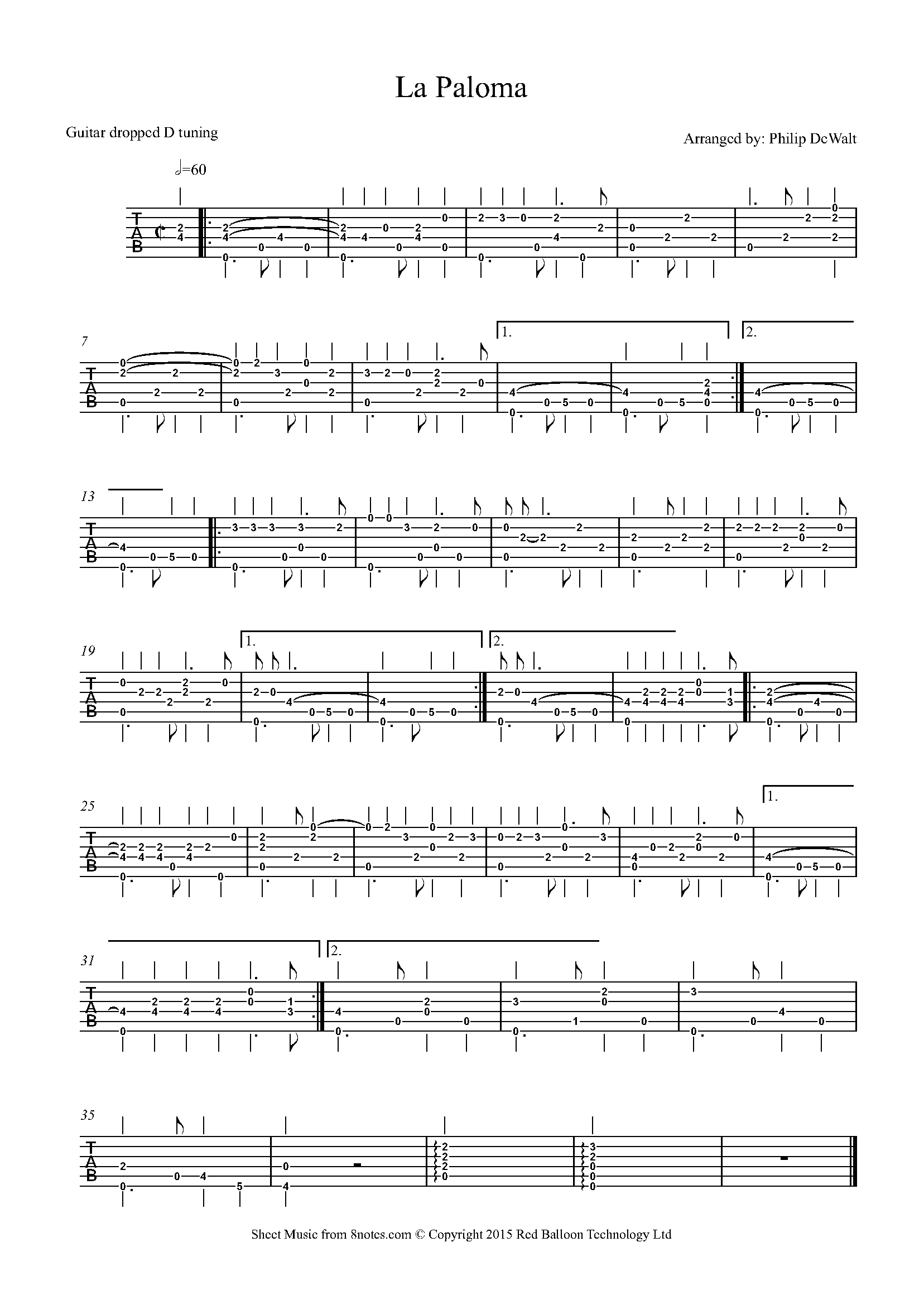 Sebastián Iradier - La Paloma (Tango) Guitar Tab - 8notes.com
