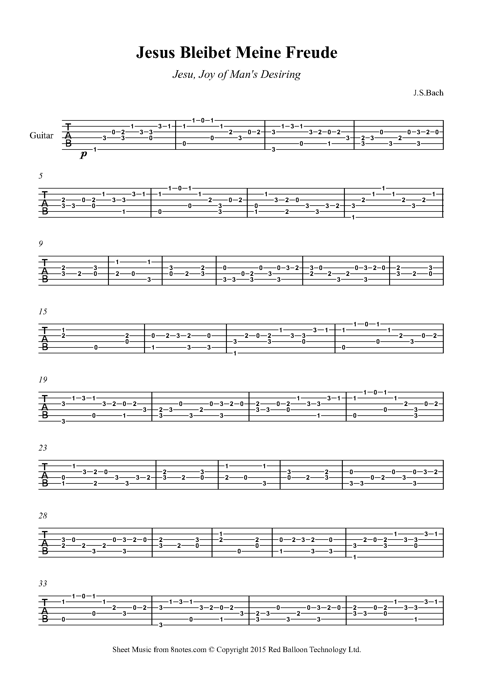 Bach - Jesu Joy of Mans Desiring Guitar Tab - 8notes.com