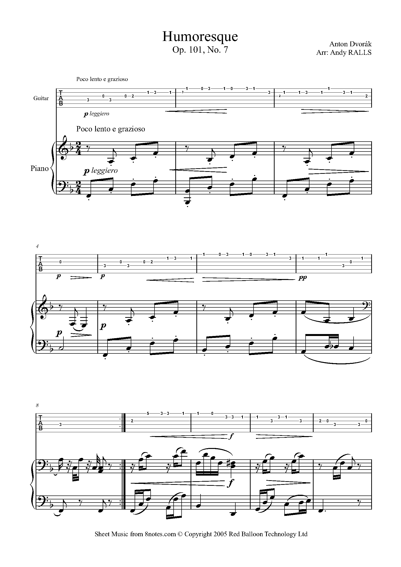 Dvořák - Humoresque Guitar Tab - 8notes.com