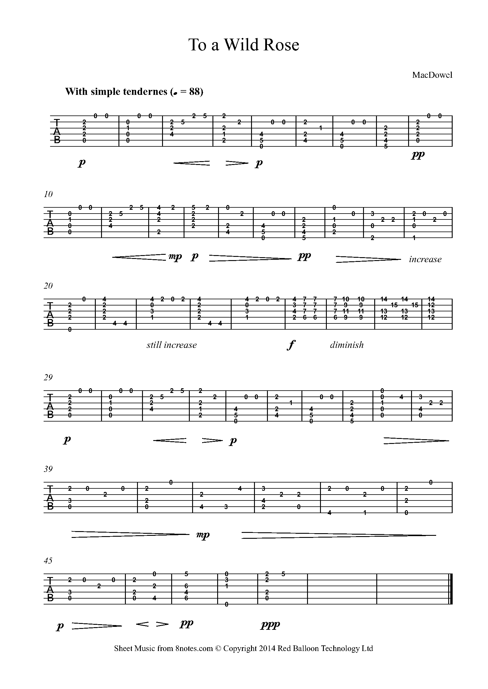 Macdowell - To a Wild Rose Guitar Tab - 8notes.com