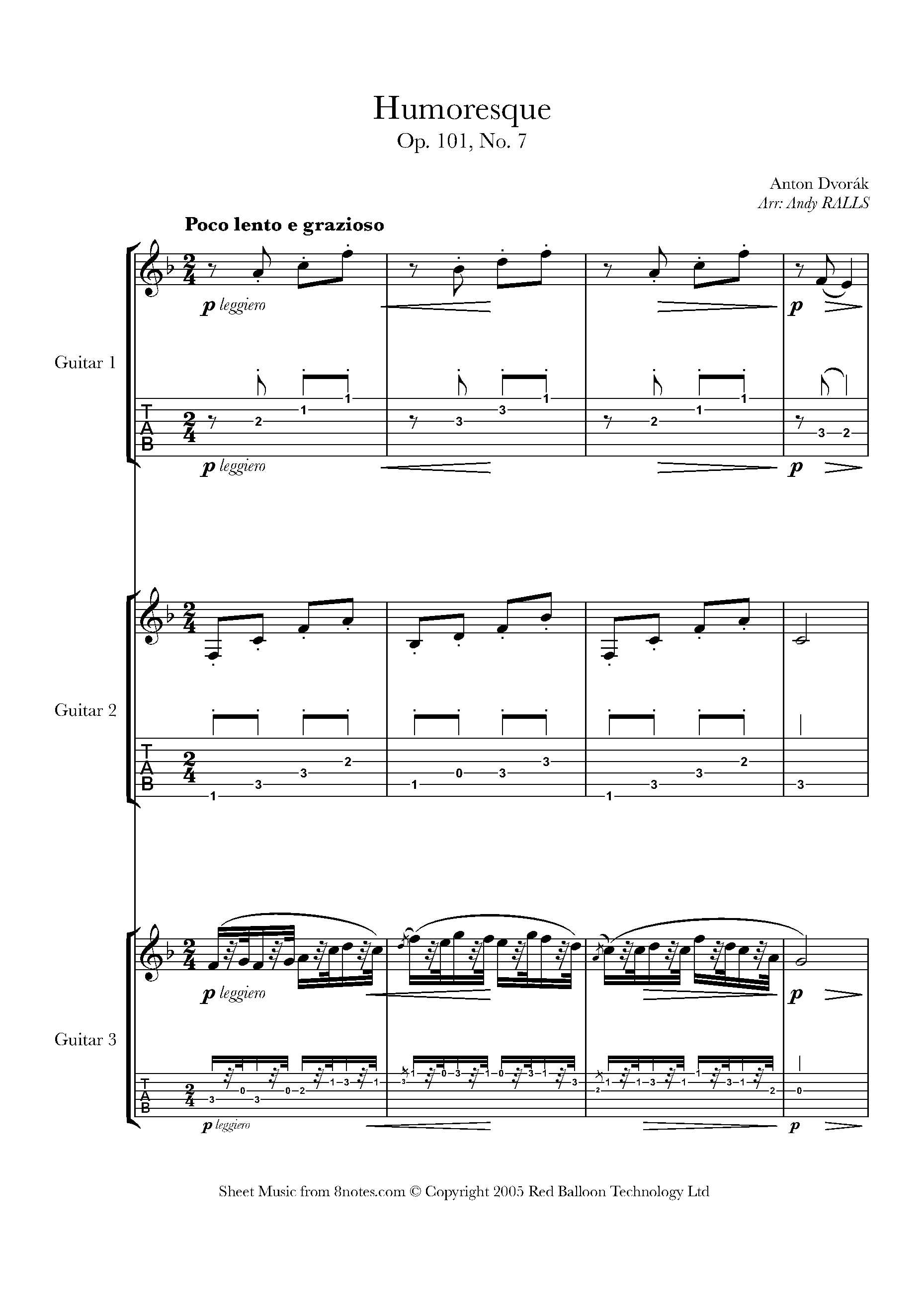 Dvořák - Humoresque Sheet music for Guitar Trio - 8notes.com