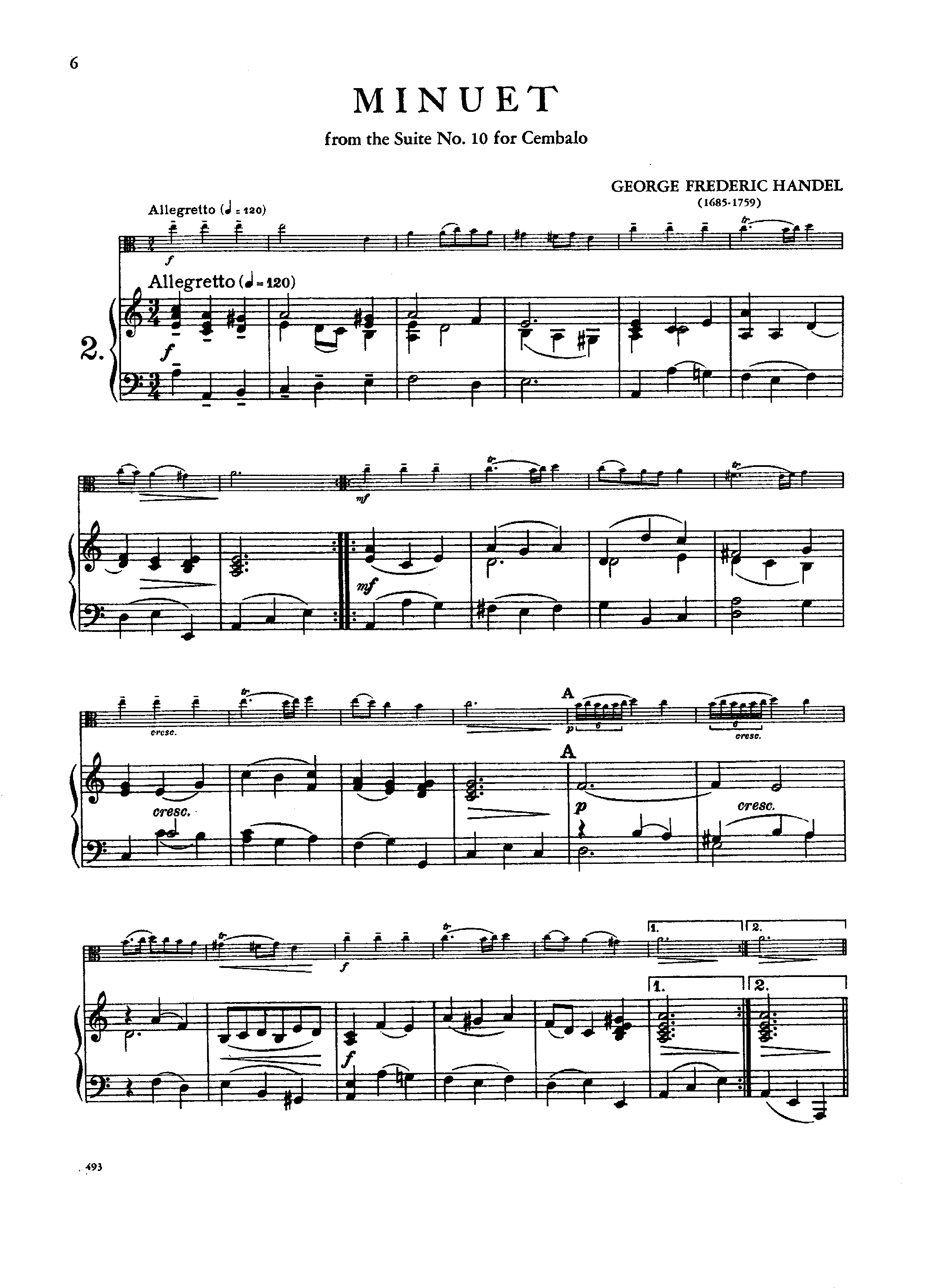 Handel, George Frideric - Minuet in G minor, HWV 434/4 Sheet music for ...