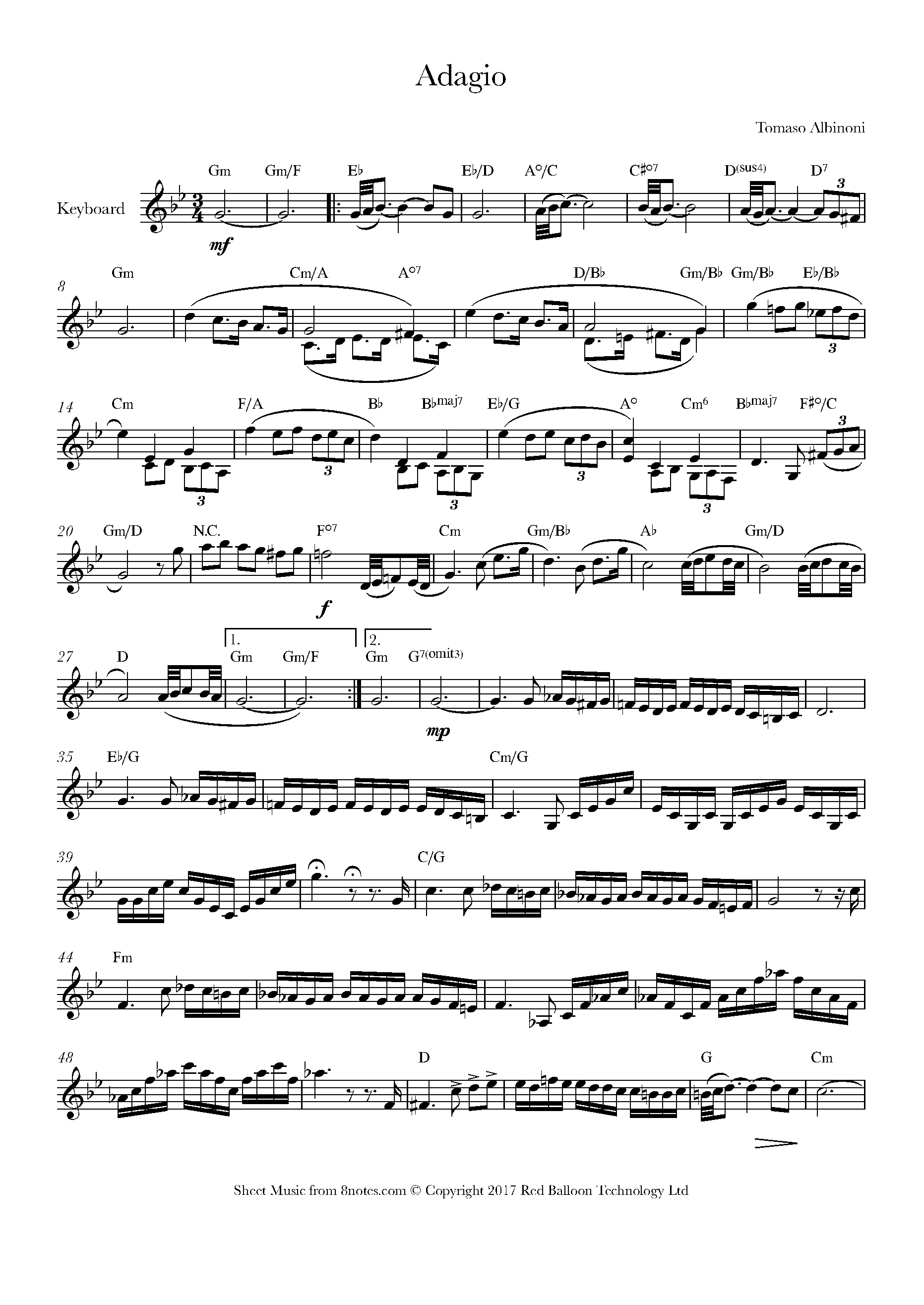 Albinoni - Adagio Sheet music for Keyboard - 8notes.com
