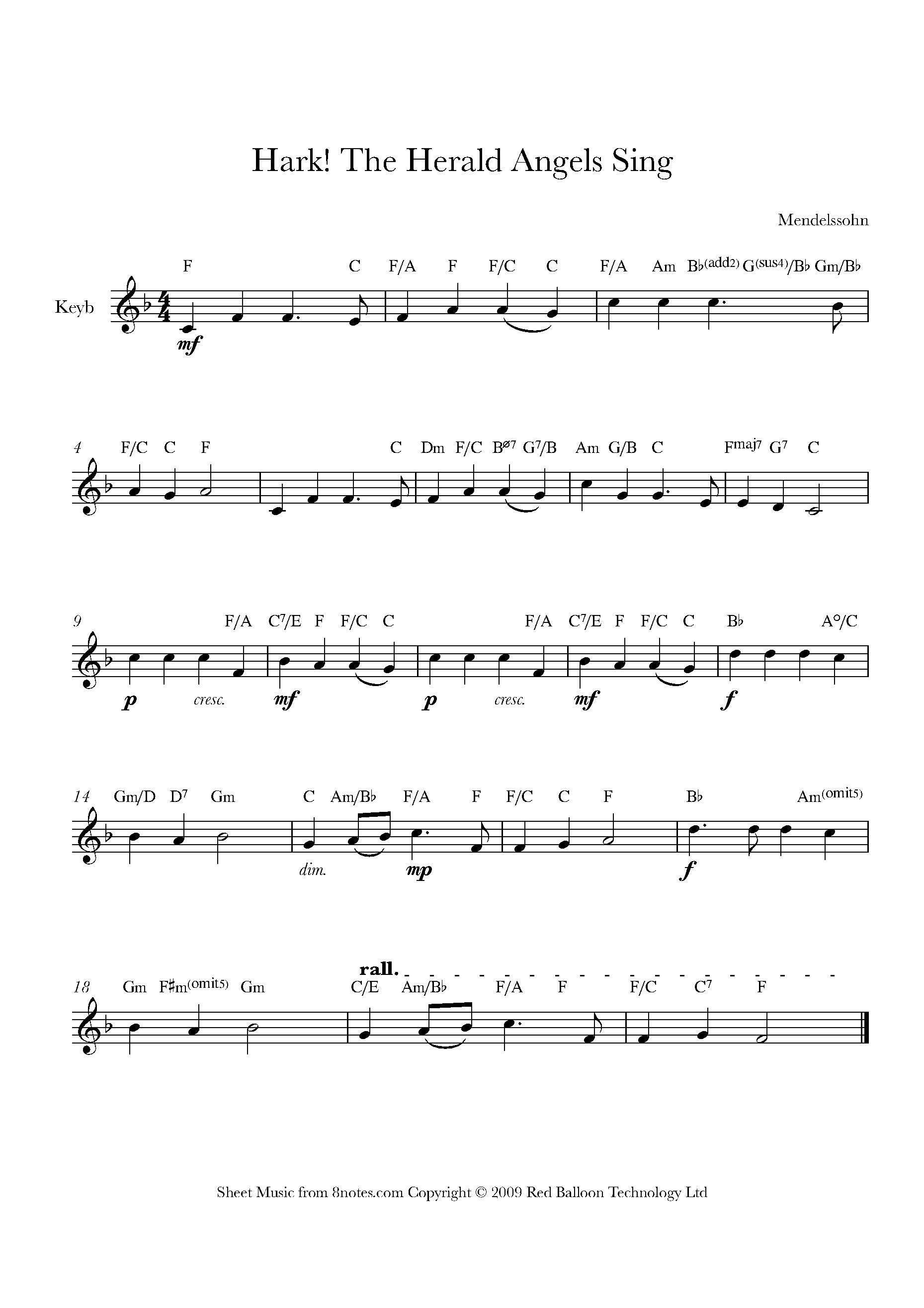 Hark! The Herald Angels Sing Sheet music for Keyboard - 8notes.com