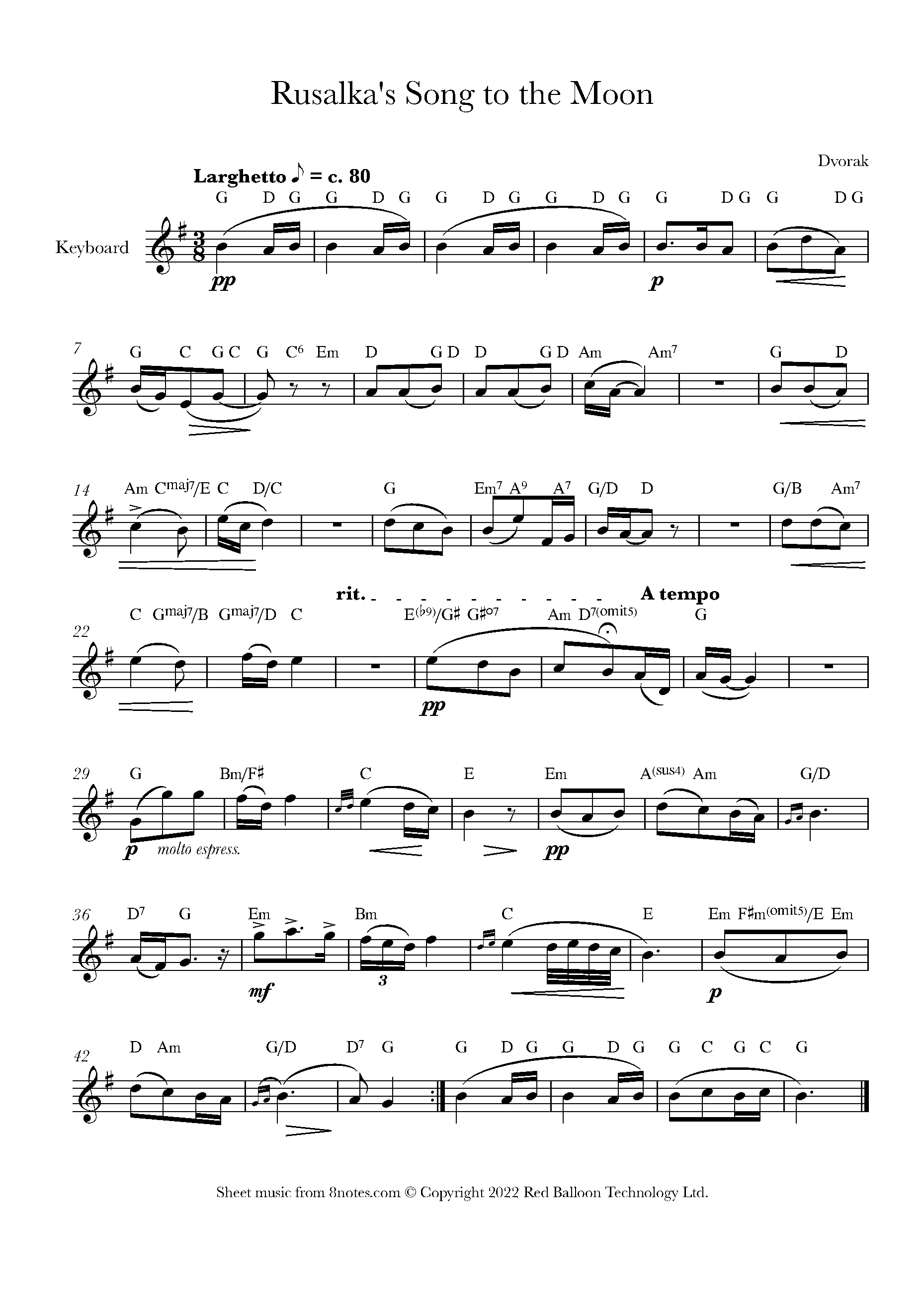 Dvořák - Rusalkas Song to the Moon Sheet music for Keyboard - 8notes.com