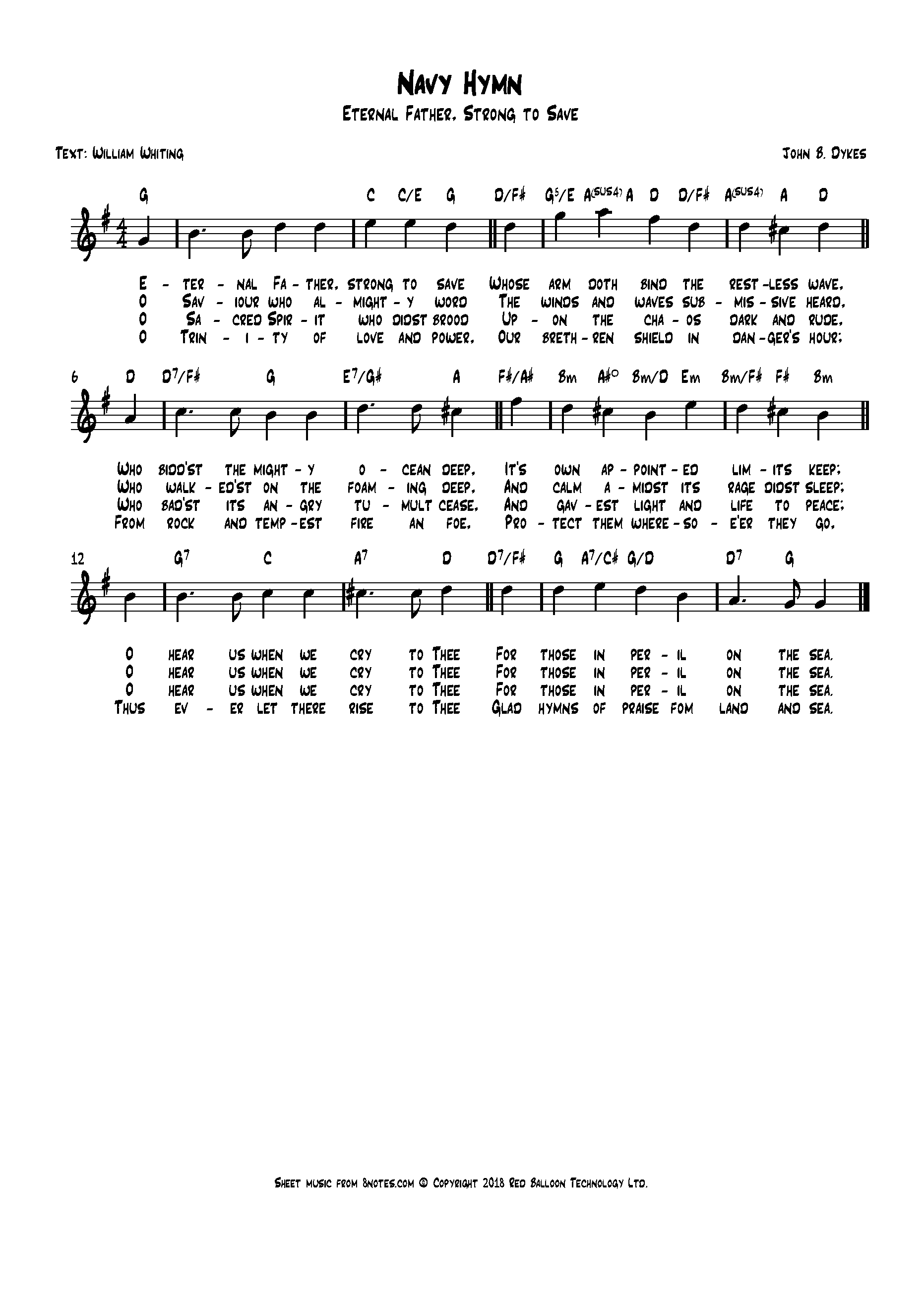 Dykes - Navy Hymn (Eternal Father, Strong to Save) Sheet music for Lead ...