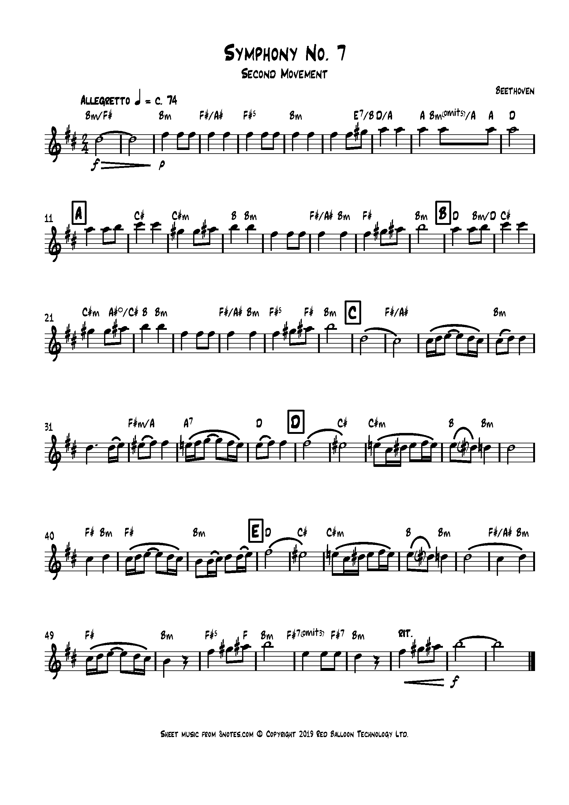 Beethoven - 7th Symphony 2nd mvt theme Sheet music for Lead Sheets ...