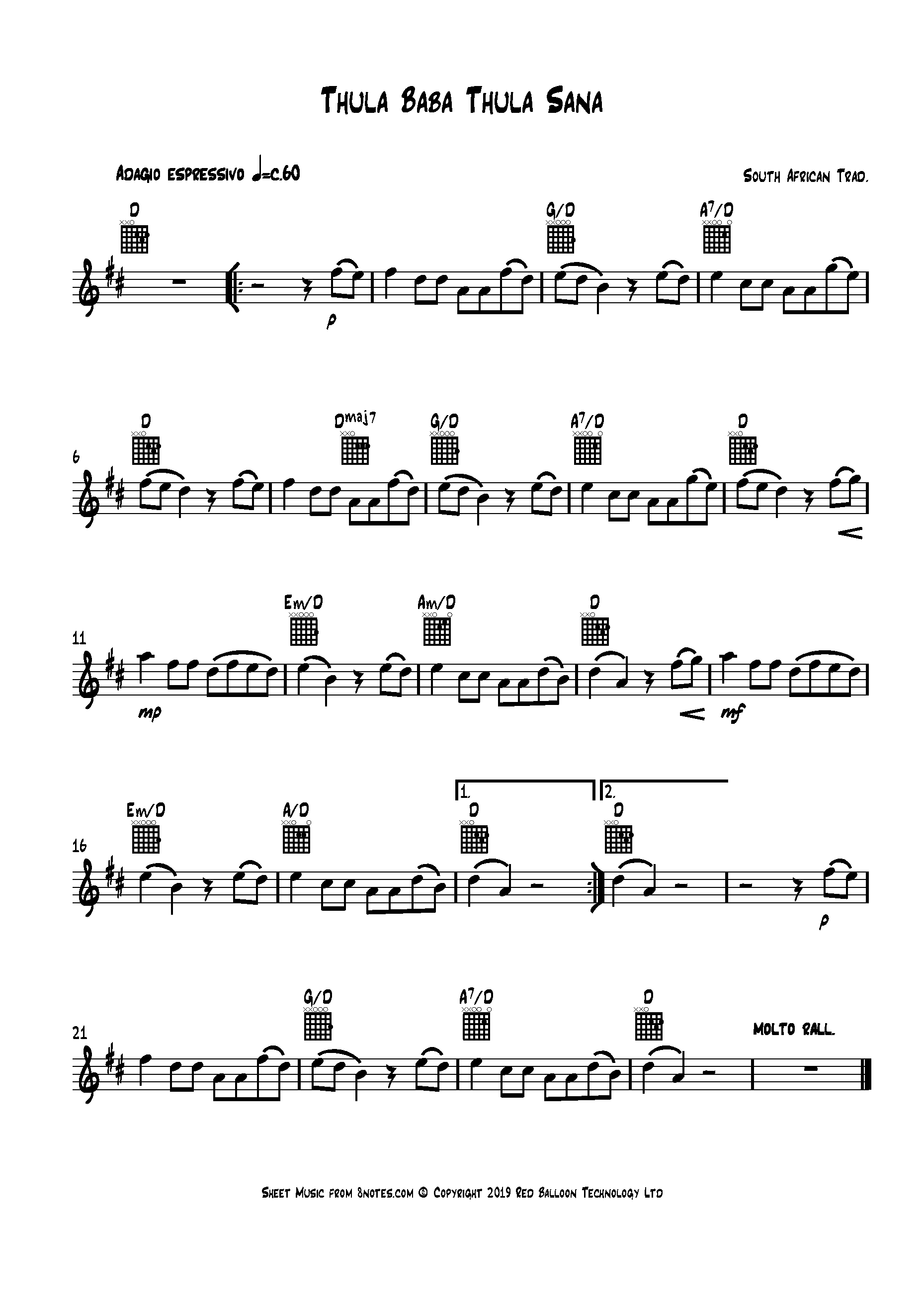 Thula Baba Thula Sana (South African trad.) Sheet music for Lead Sheets ...