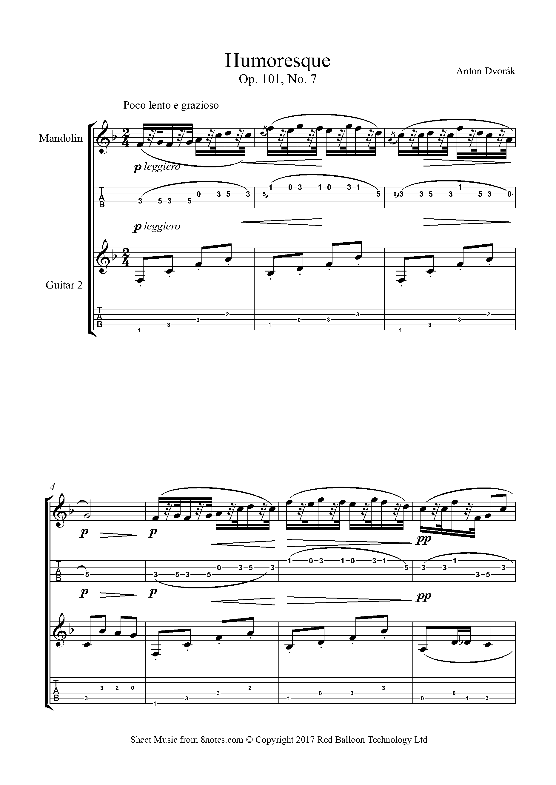 Dvořák - Humoresque Sheet music for Mandolin-Guitar Duet - 8notes.com
