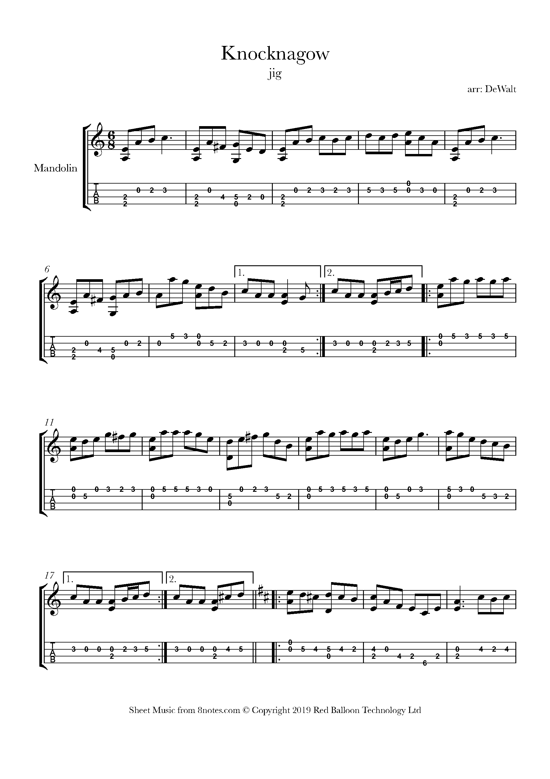 Knocknagow (Irish Folk Song) Sheet music for Mandolin - 8notes.com