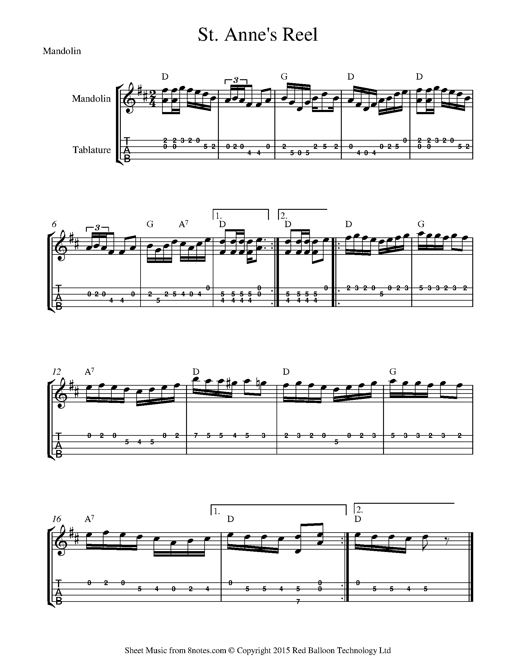 St Anne's Reel Sheet music for Mandolin - 8notes.com
