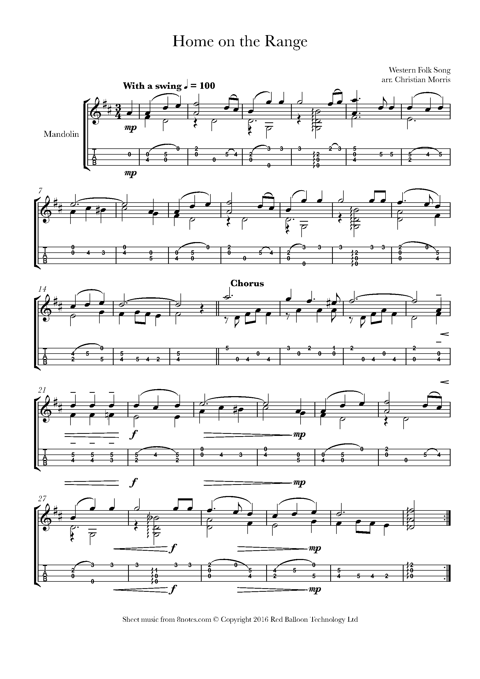 Home on the Range Sheet music for Mandolin - 8notes.com