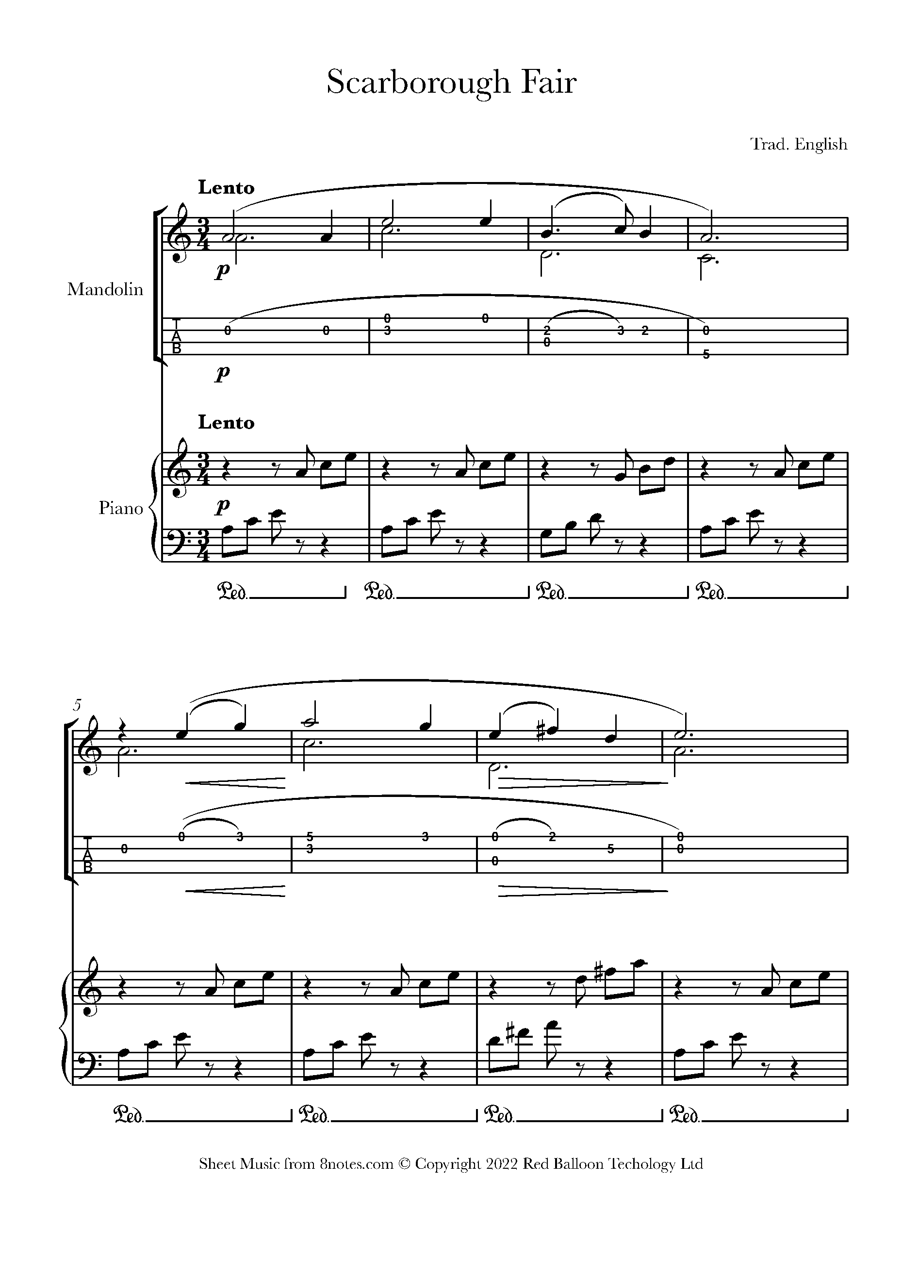 Scarborough Fair Sheet music for Mandolin - 8notes.com