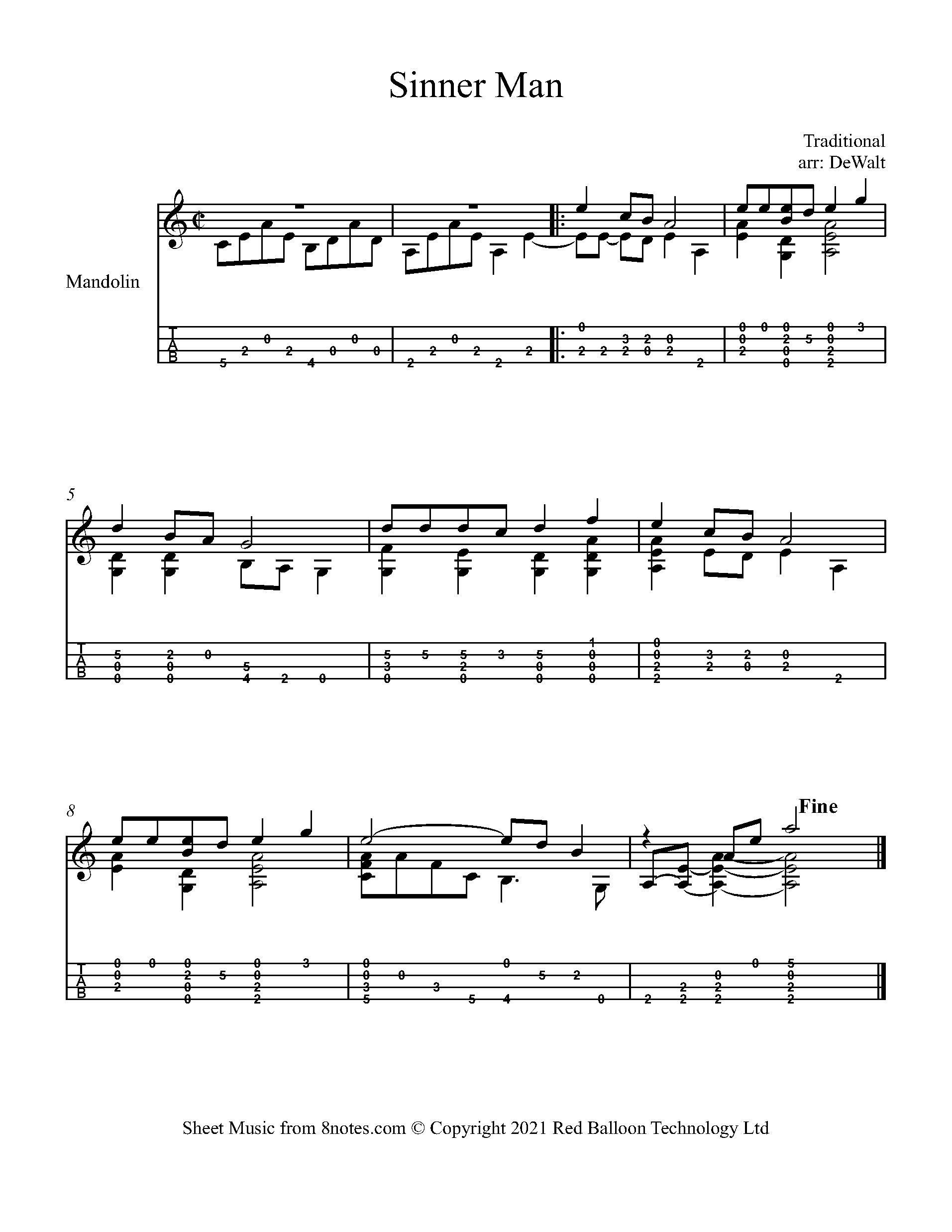 Sinner Man Sheet music for Mandolin - 8notes.com