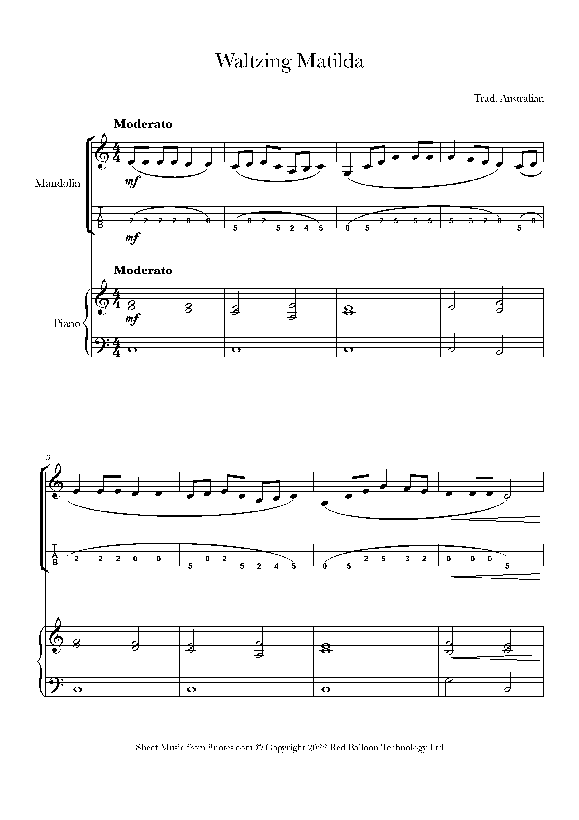 Waltzing Matilda Sheet music for Mandolin - 8notes.com