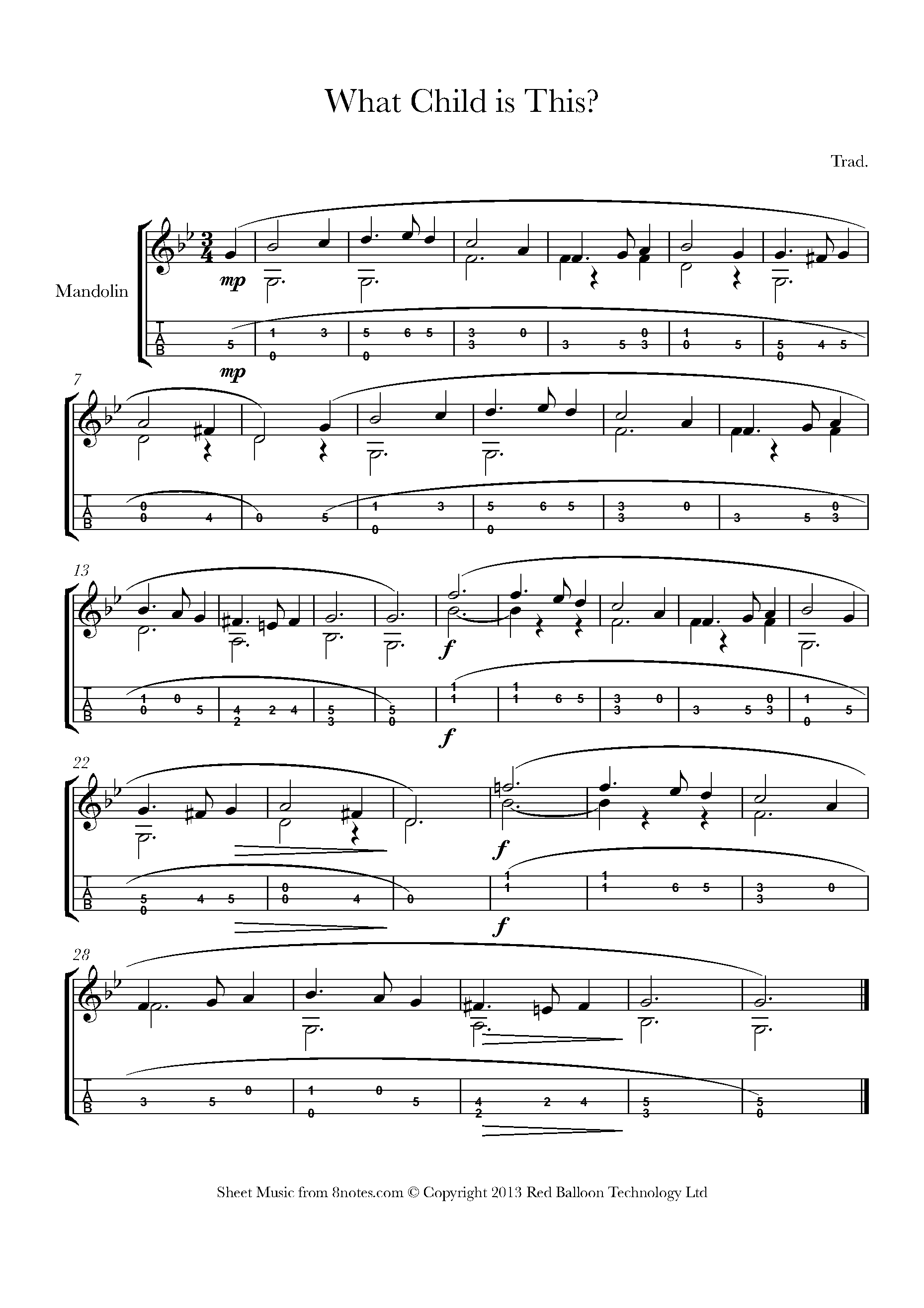 What Child is This? Sheet music for Mandolin - 8notes.com