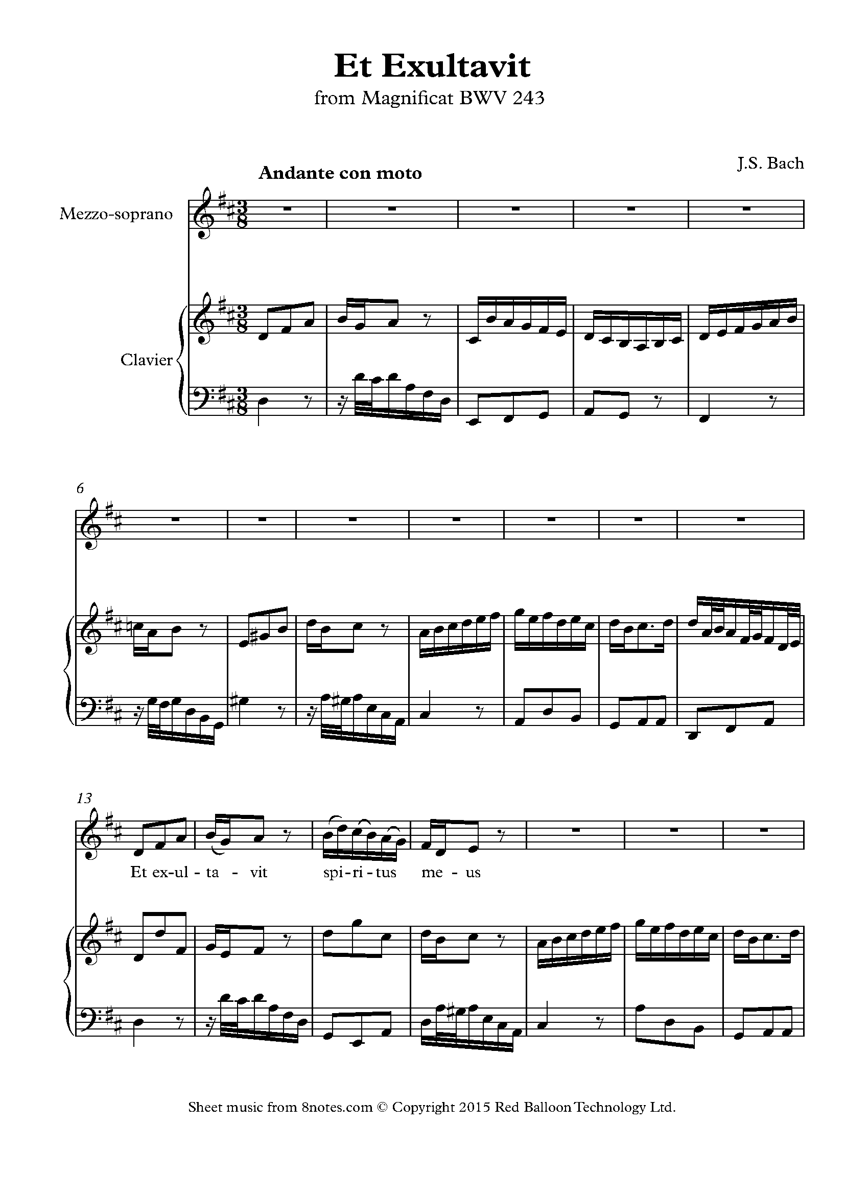 Bach - Et Exultavit from Magnificat BWV 243 Sheet music for Mezzo ...