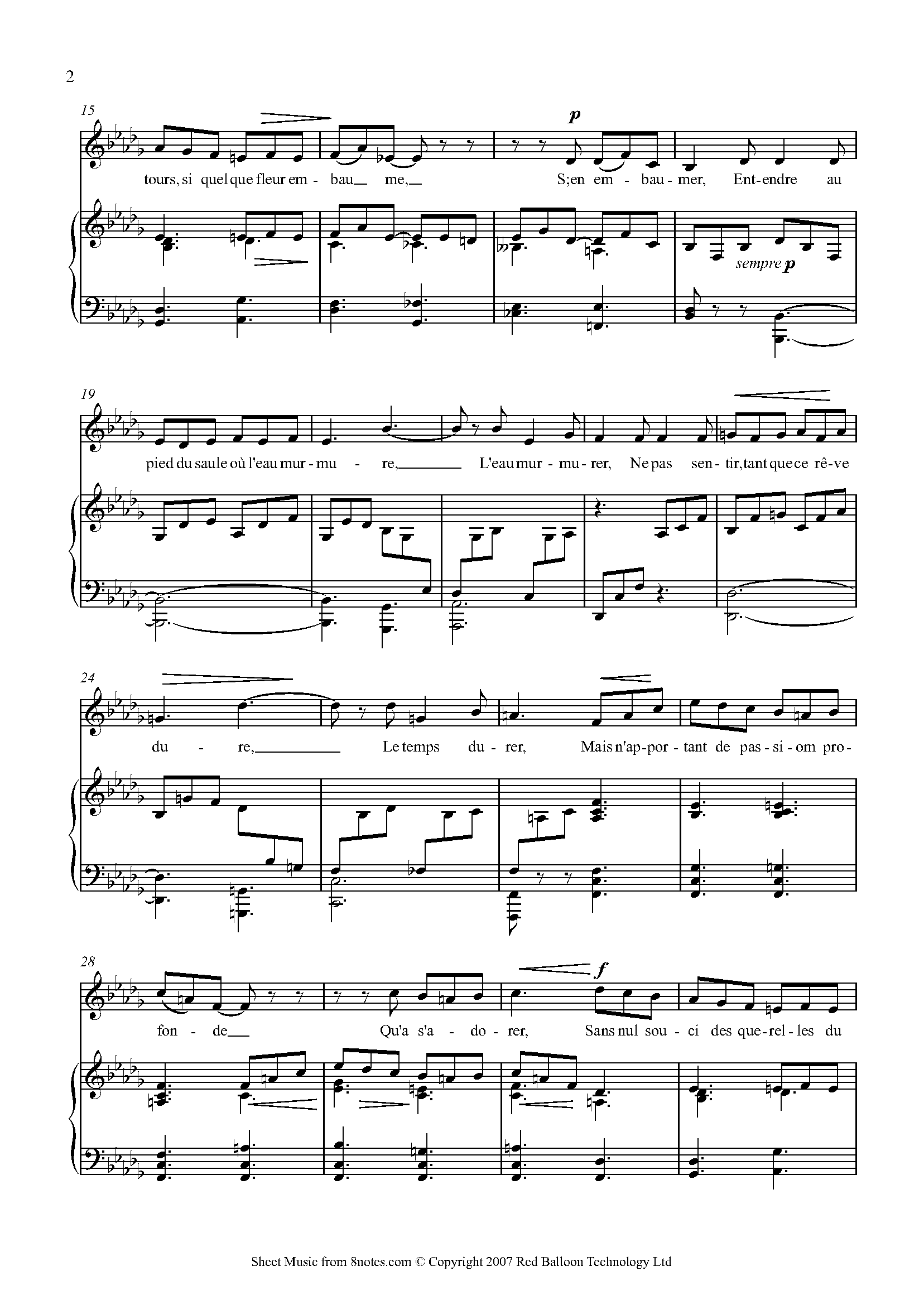 Fauré - Au Bord De L'eau Sheet music for Mezzo Soprano Voice - 8notes.com