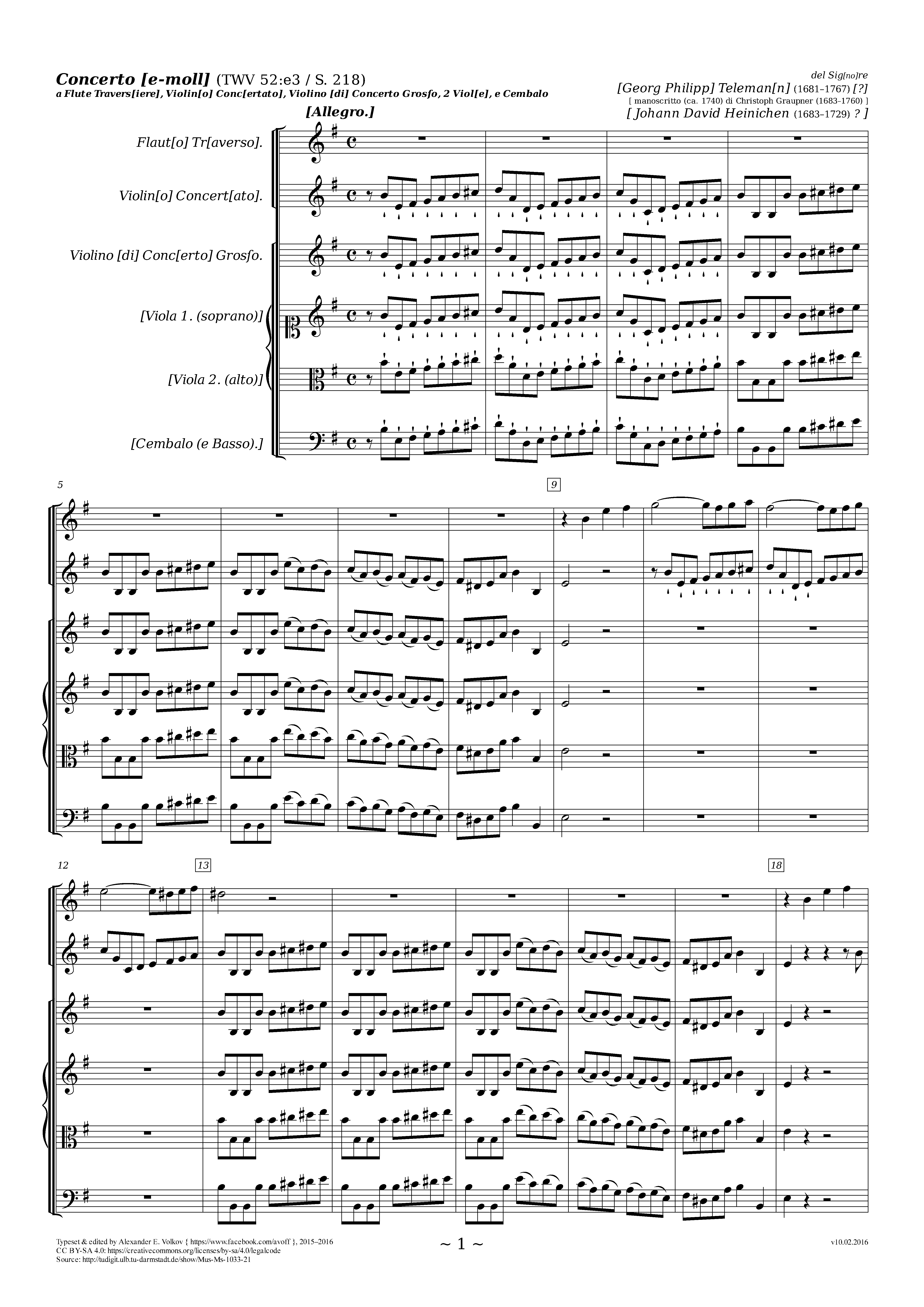 Telemann Georg Philipp Concerto For Flute And Violin Twv 52 E3 For