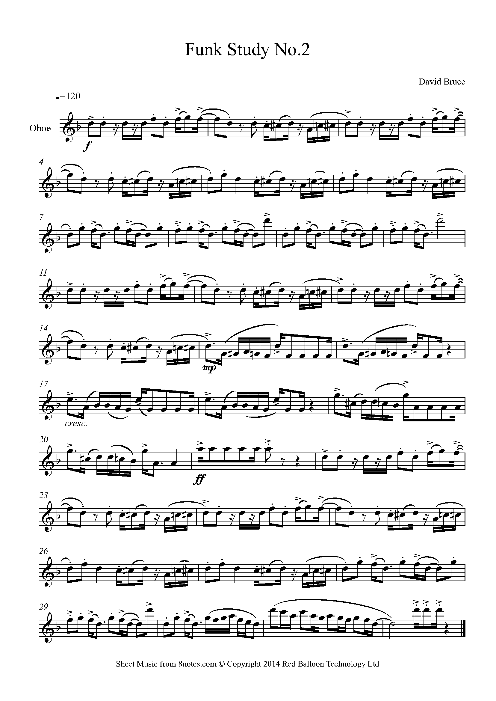 David Bruce - Funk Study No.2 Sheet music for Oboe - 8notes.com